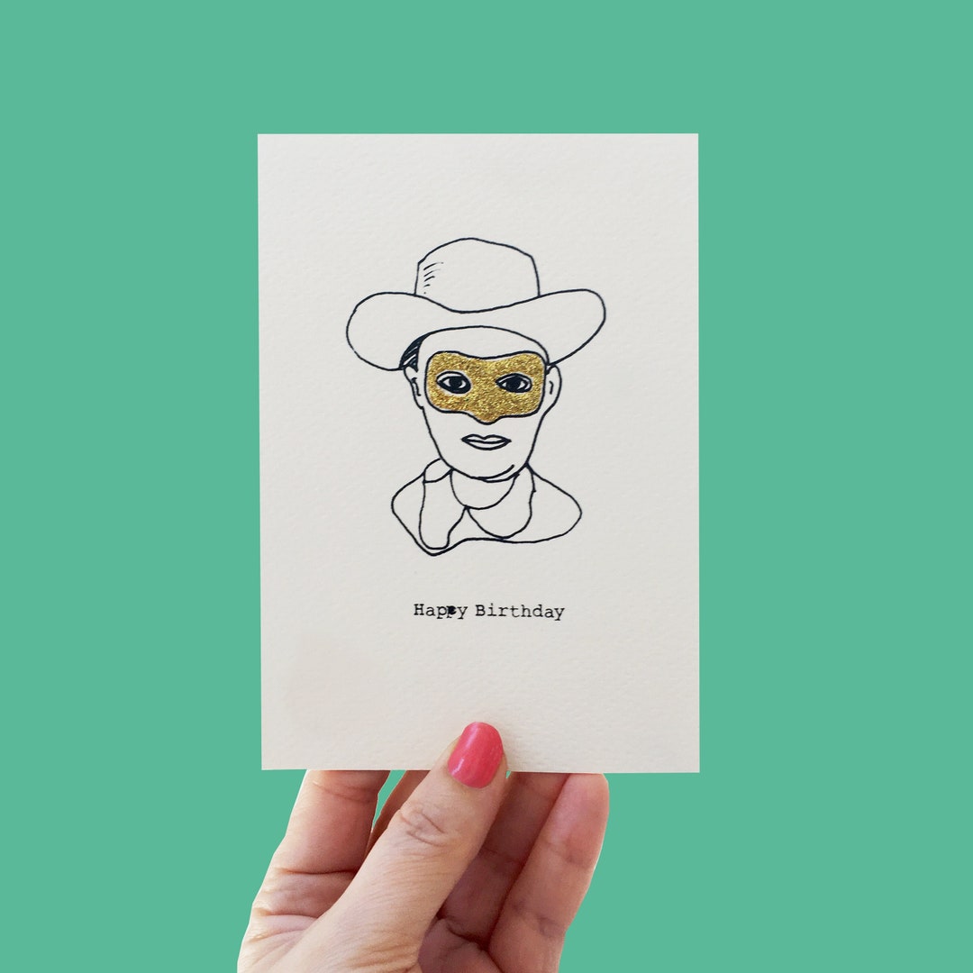 Cowboy Handmade Birthday Card, Gold Glitter Masked Lone Ranger Card for ...