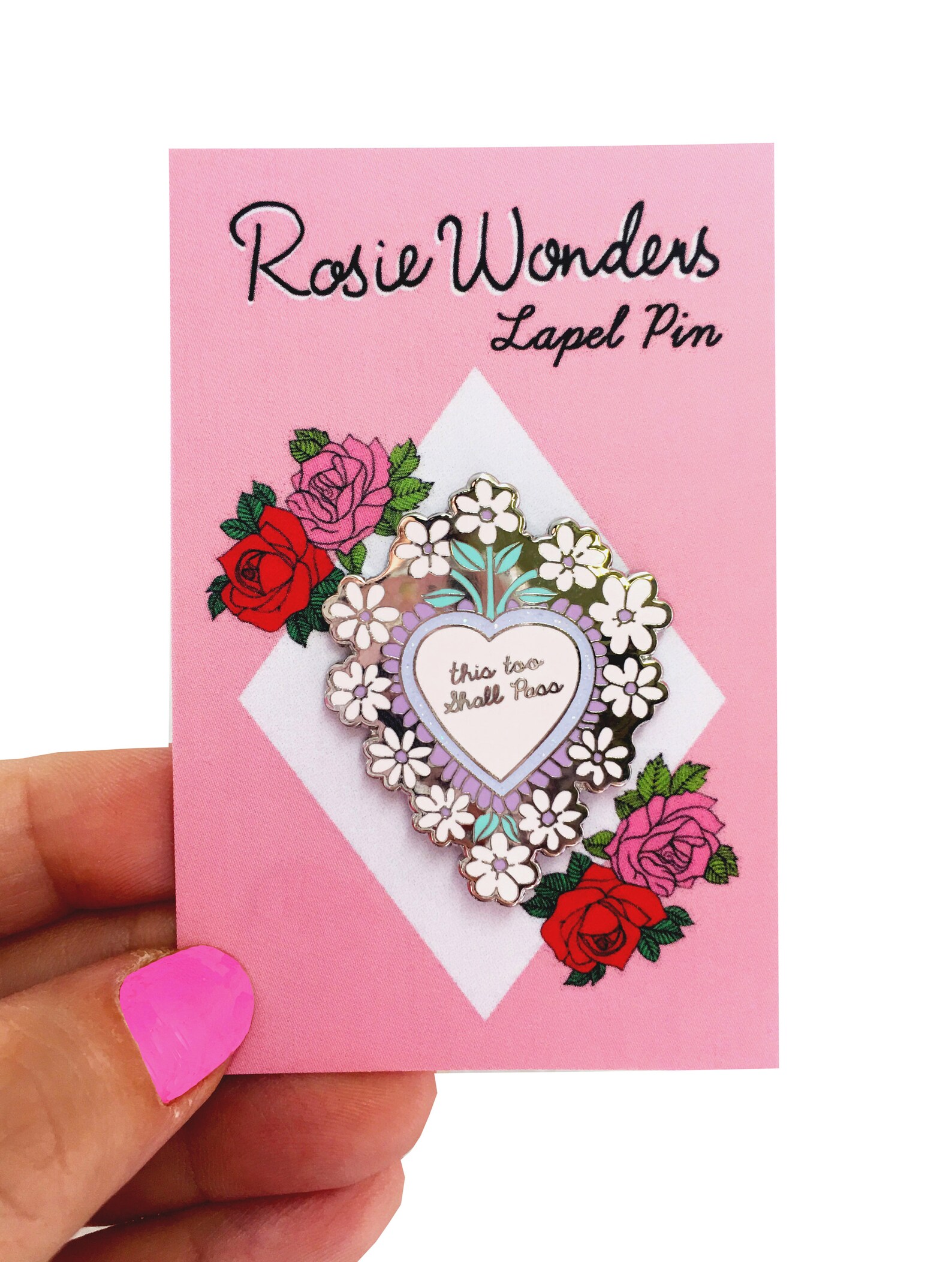 Mexican Milagros Lapel Pin, This Too Shall Pass, Mexican Floral Heart ...