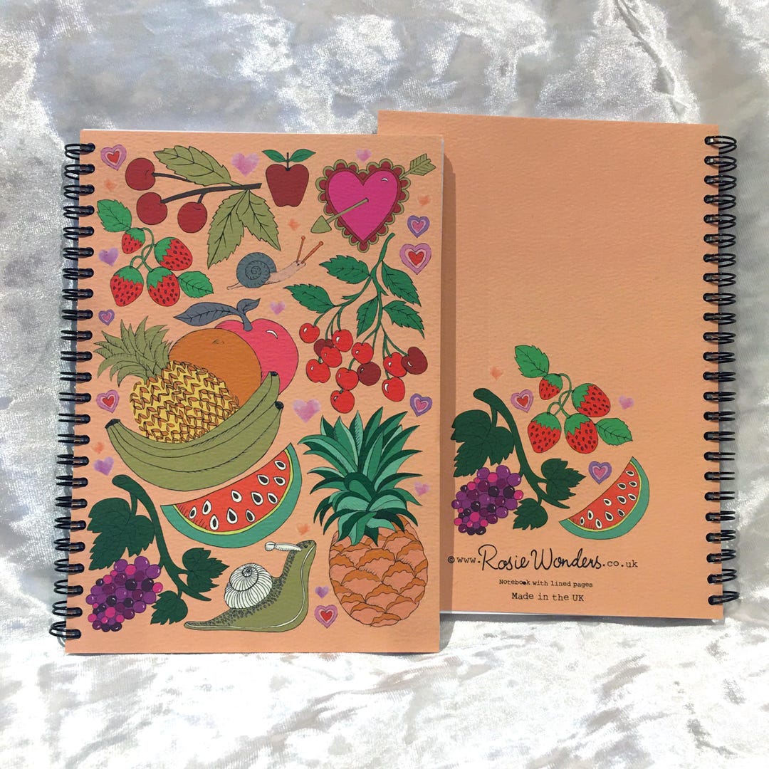 Fruit A5 Notepad, Cherries Snail and Tropical Fruit 100 Page Spiral ...
