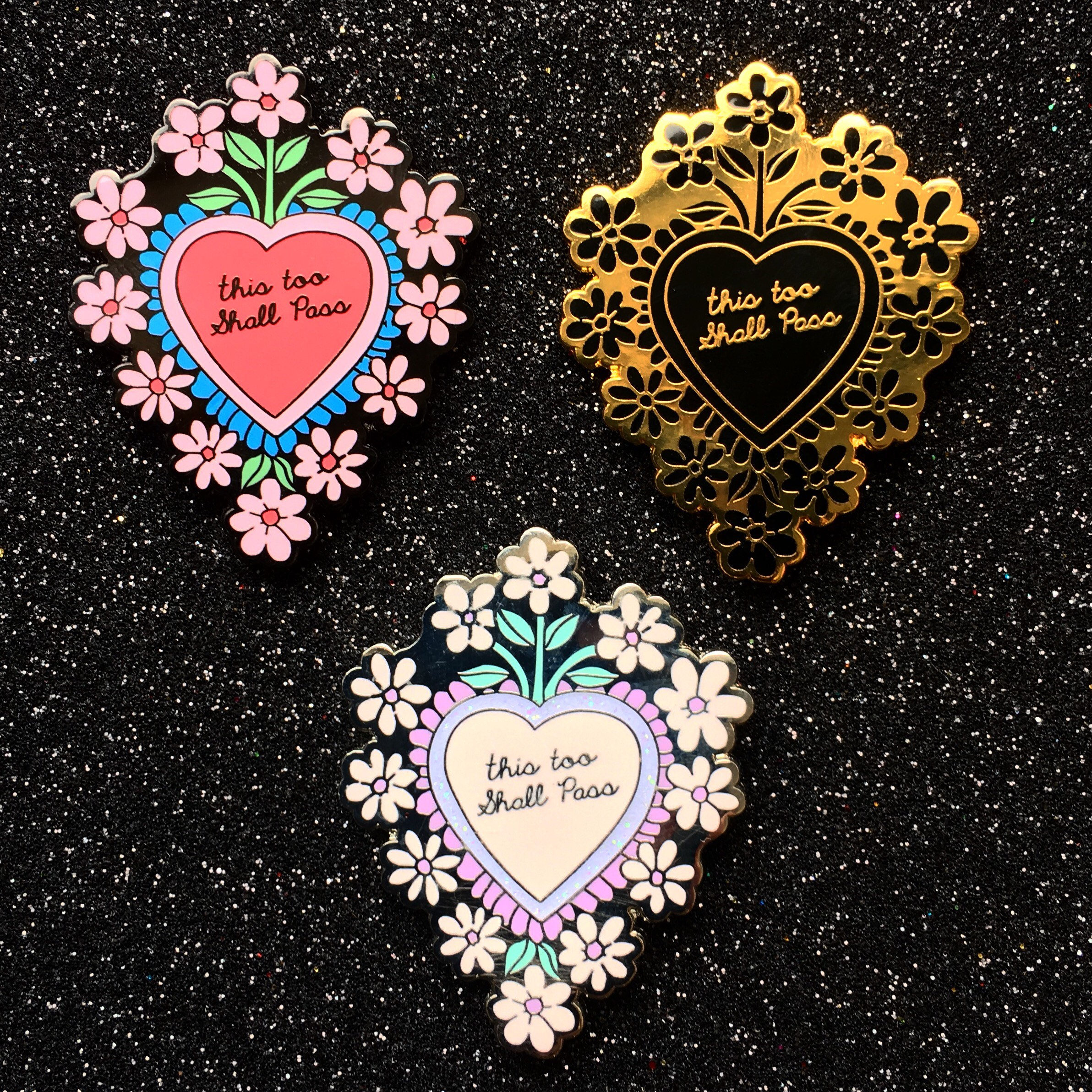 Mexican Milagros Lapel Pin, This Too Shall Pass, Mexican Floral Heart ...