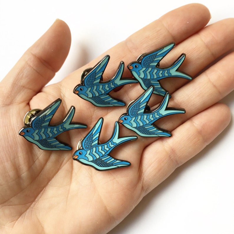 Swallow Bird Lapel Pin, Flying Bird Enamel Pin, Blue Bird Enamel Pin ...