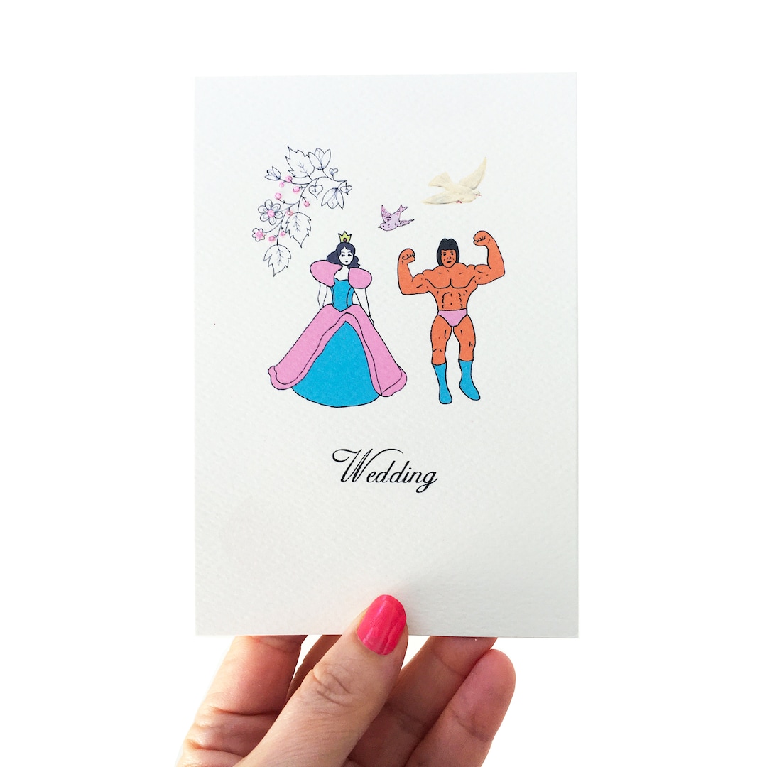Princess and Wrestler Wedding Card, Personalised Choice of Hair and ...