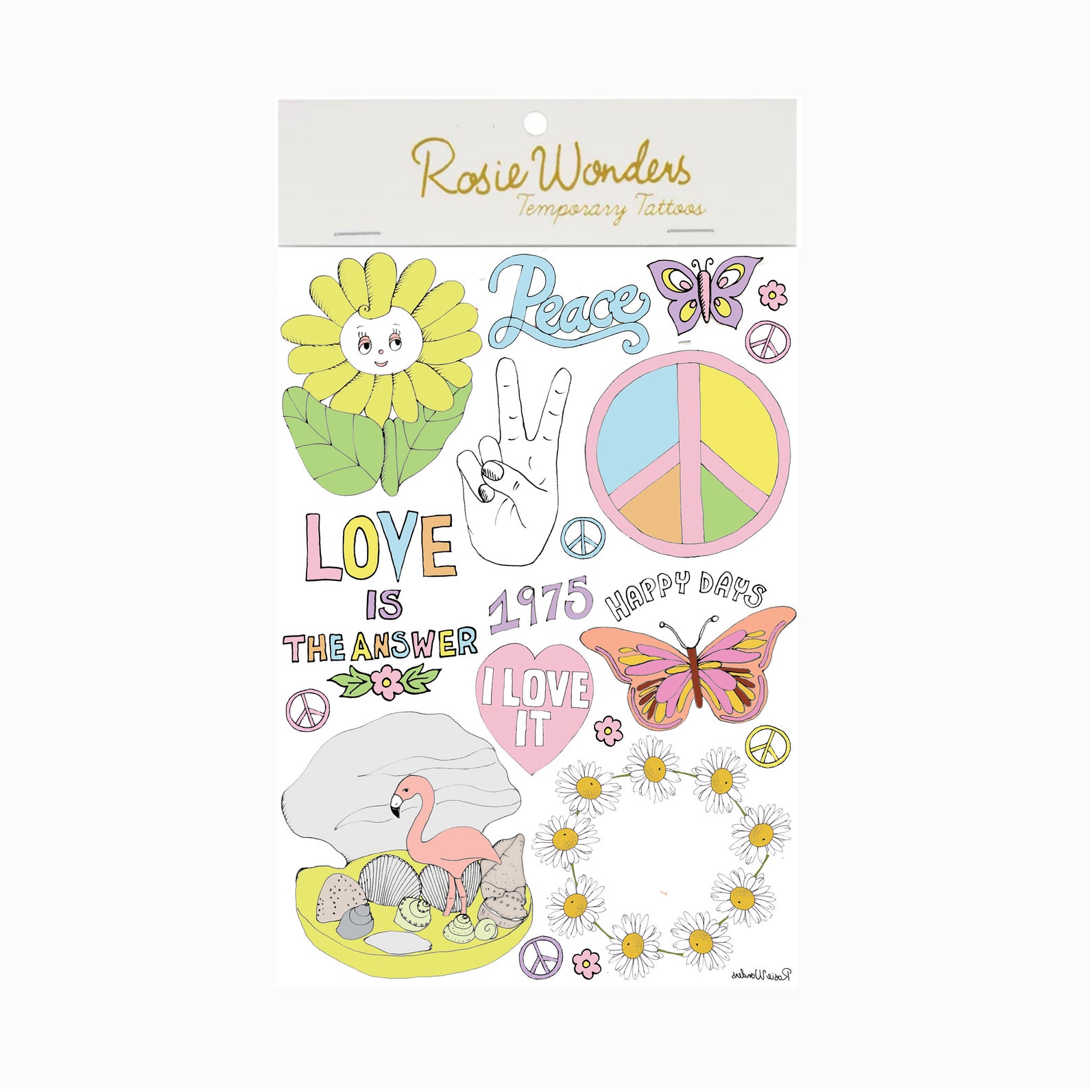 70s Inspired Peace & Love Temporary Tattoos, Daisy Chain Tattoo, Peace ...