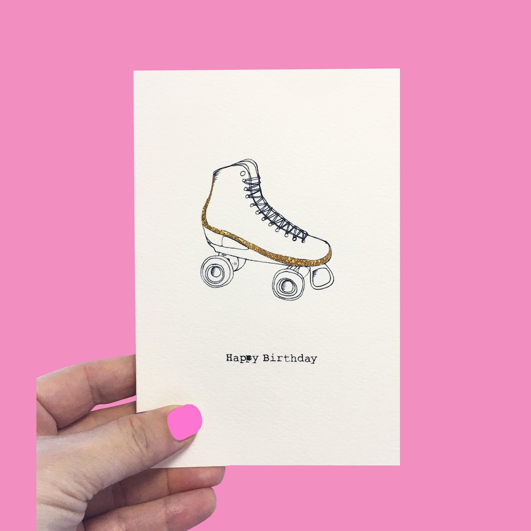 Roller-skate Birthday Card, Personalised Glitter Roller-skating ...