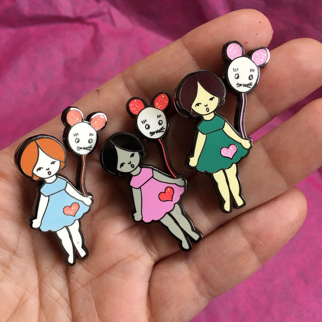 Cute Girl With Balloon Pin, Kawaii Doll Enamel Pin, Small Children's ...