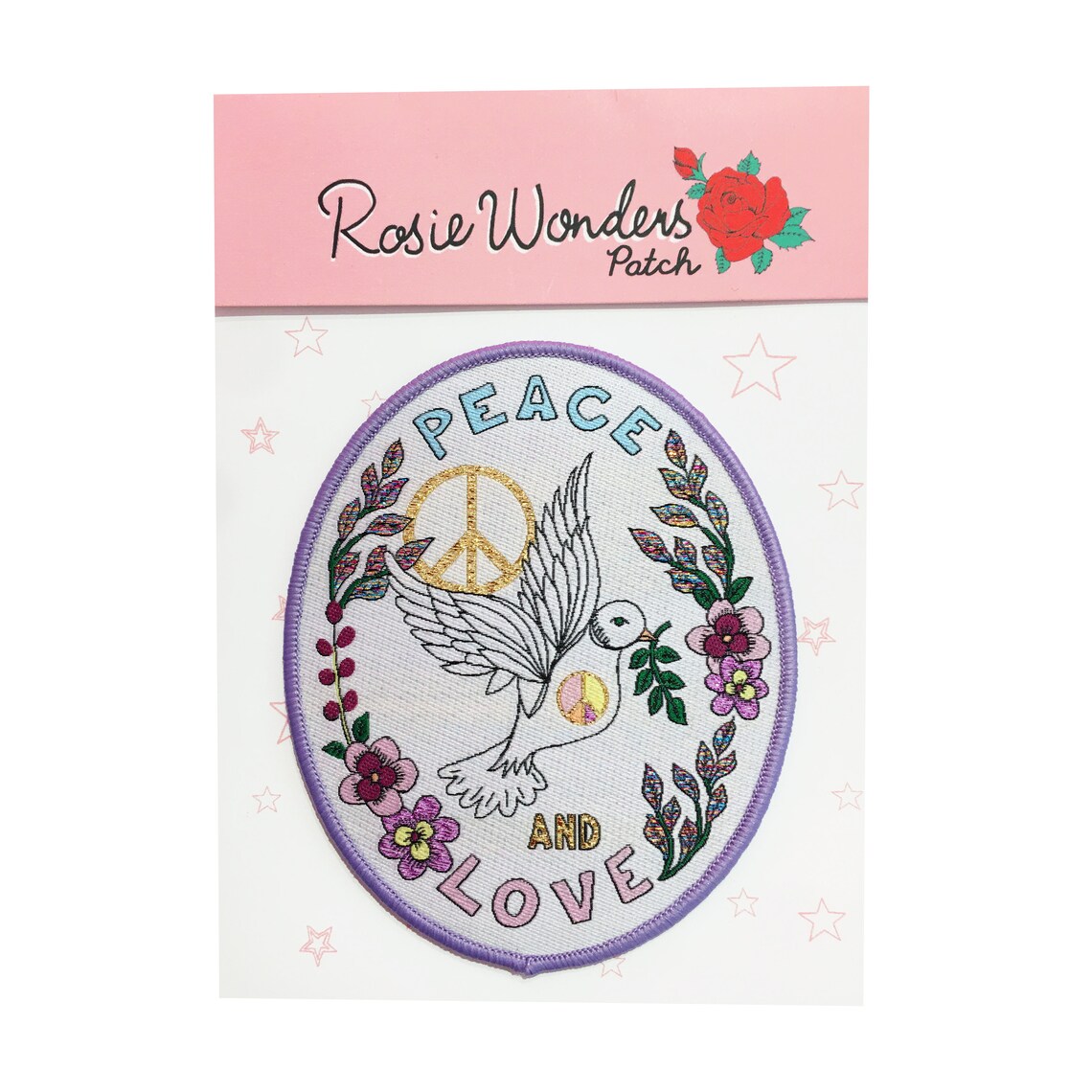 Metallic Peace and Love Iron on Patch, Lilac Peace Dove Patch for ...