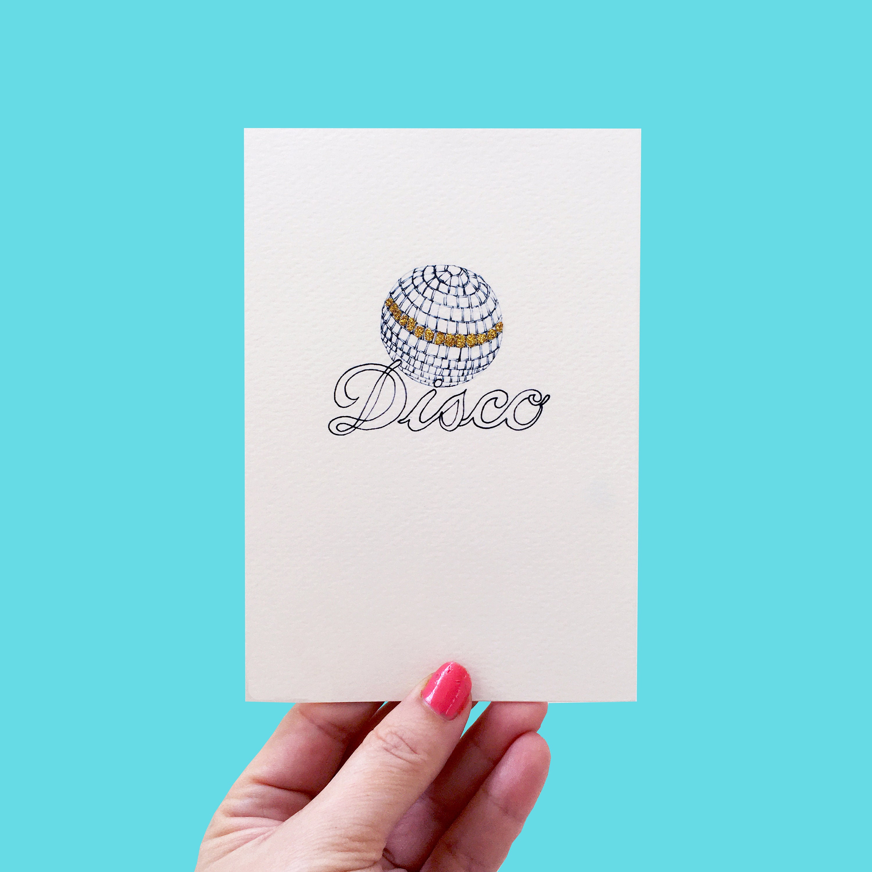 Disco Birthday Card With Gold Glitter Handmade Delicately - Etsy