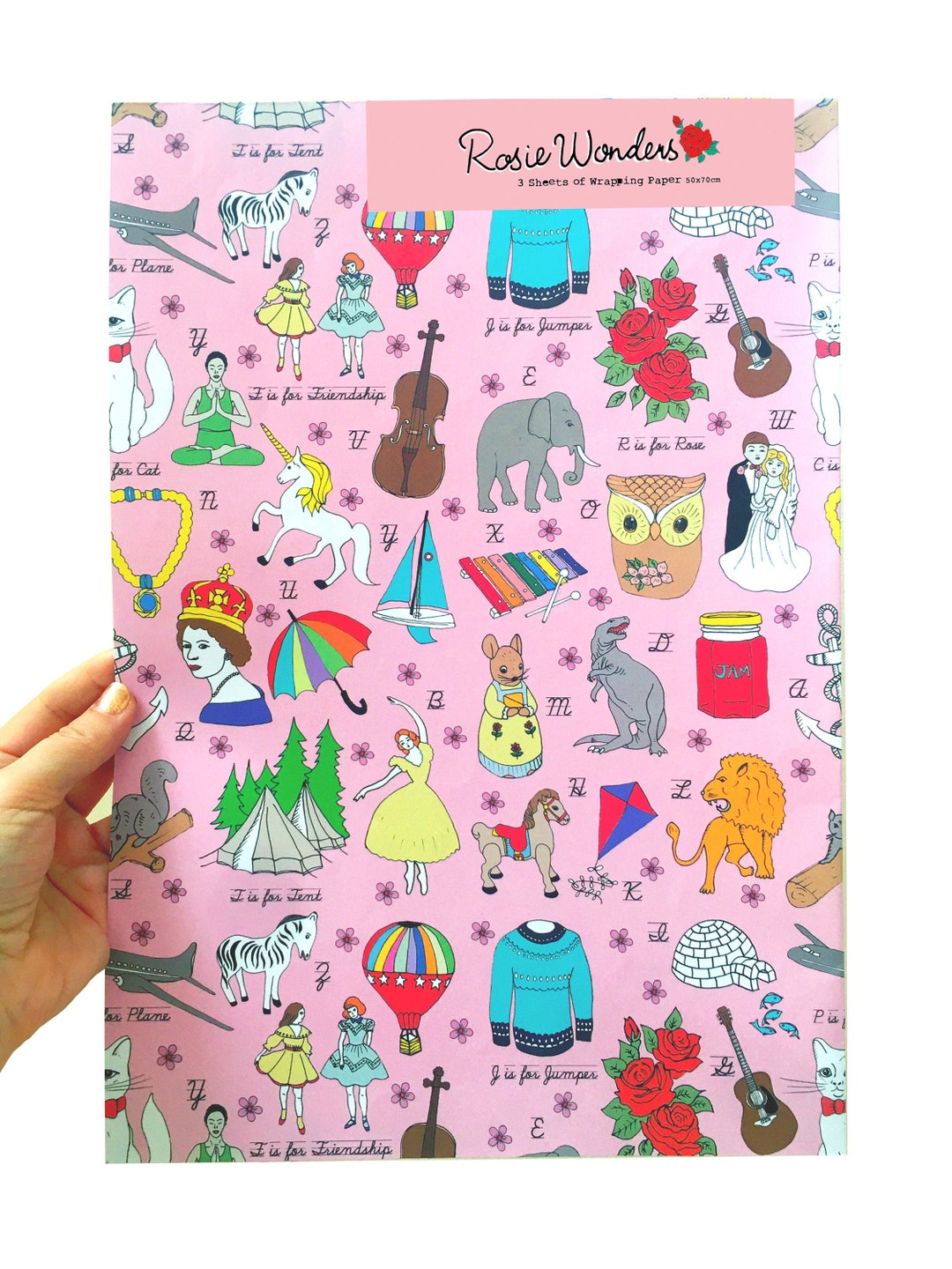 Illustrated Picture Alphabet Gift Wrap Pack of 3 Sheets, ABC Wrapping ...