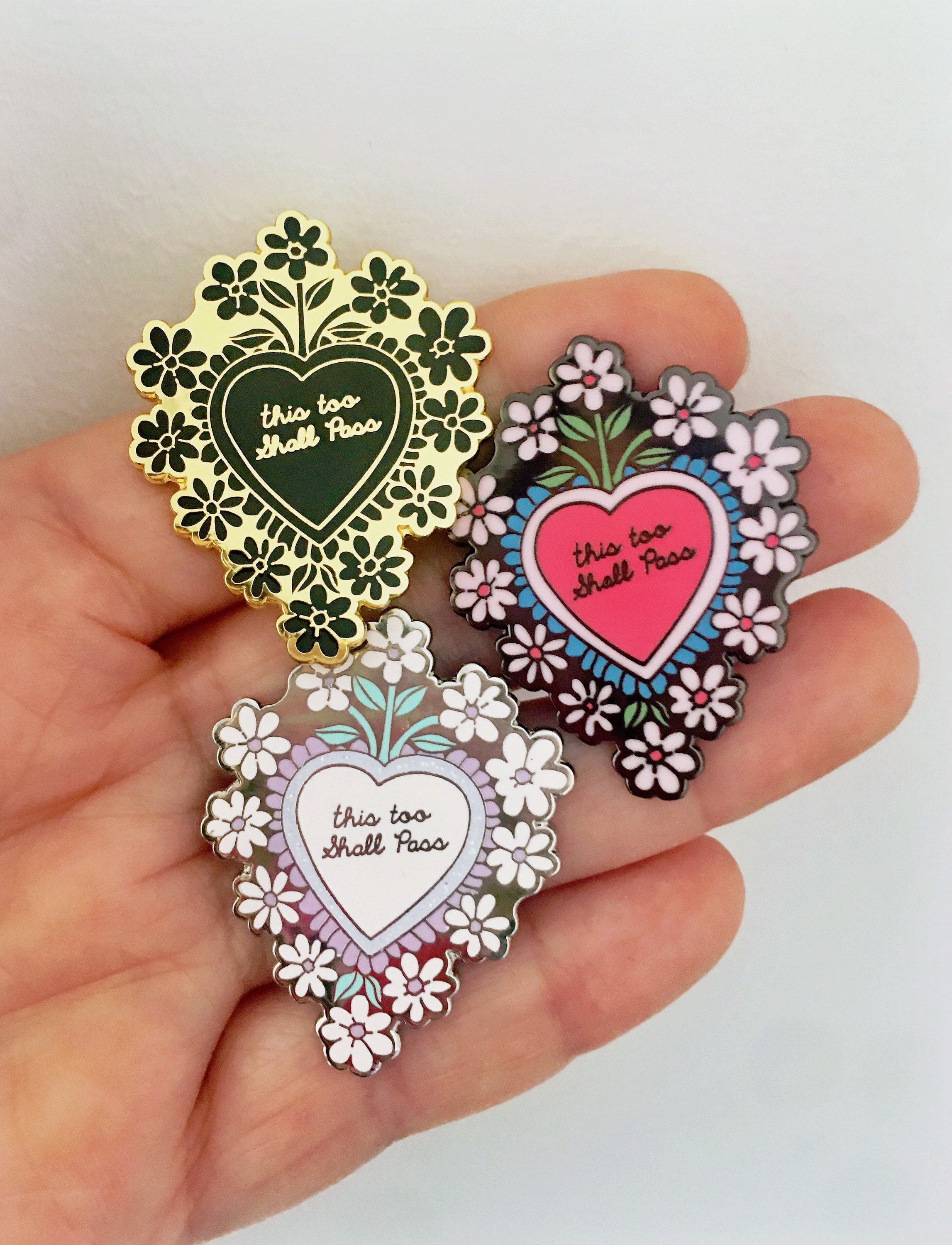 Mexican Milagros Lapel Pin, This Too Shall Pass, Mexican Floral Heart ...