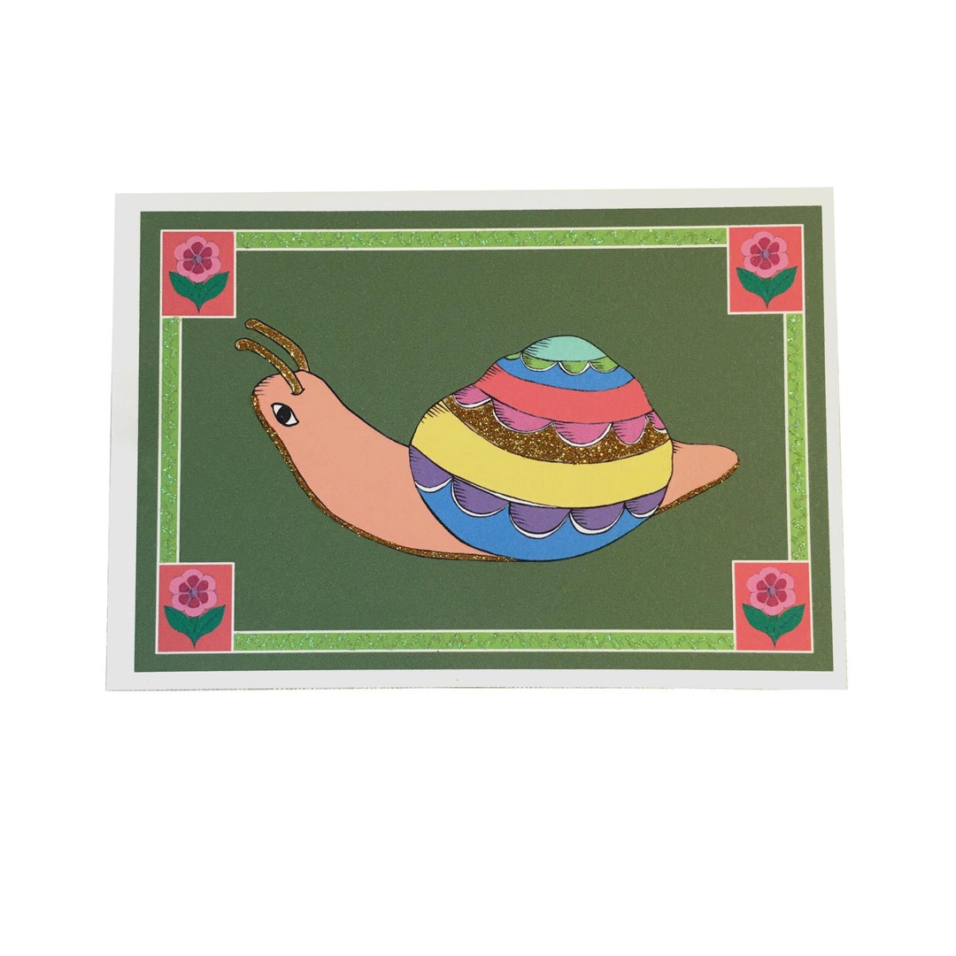 Colourful Snail Card, Gold Glitter Embellished Handmade Birthday Card ...