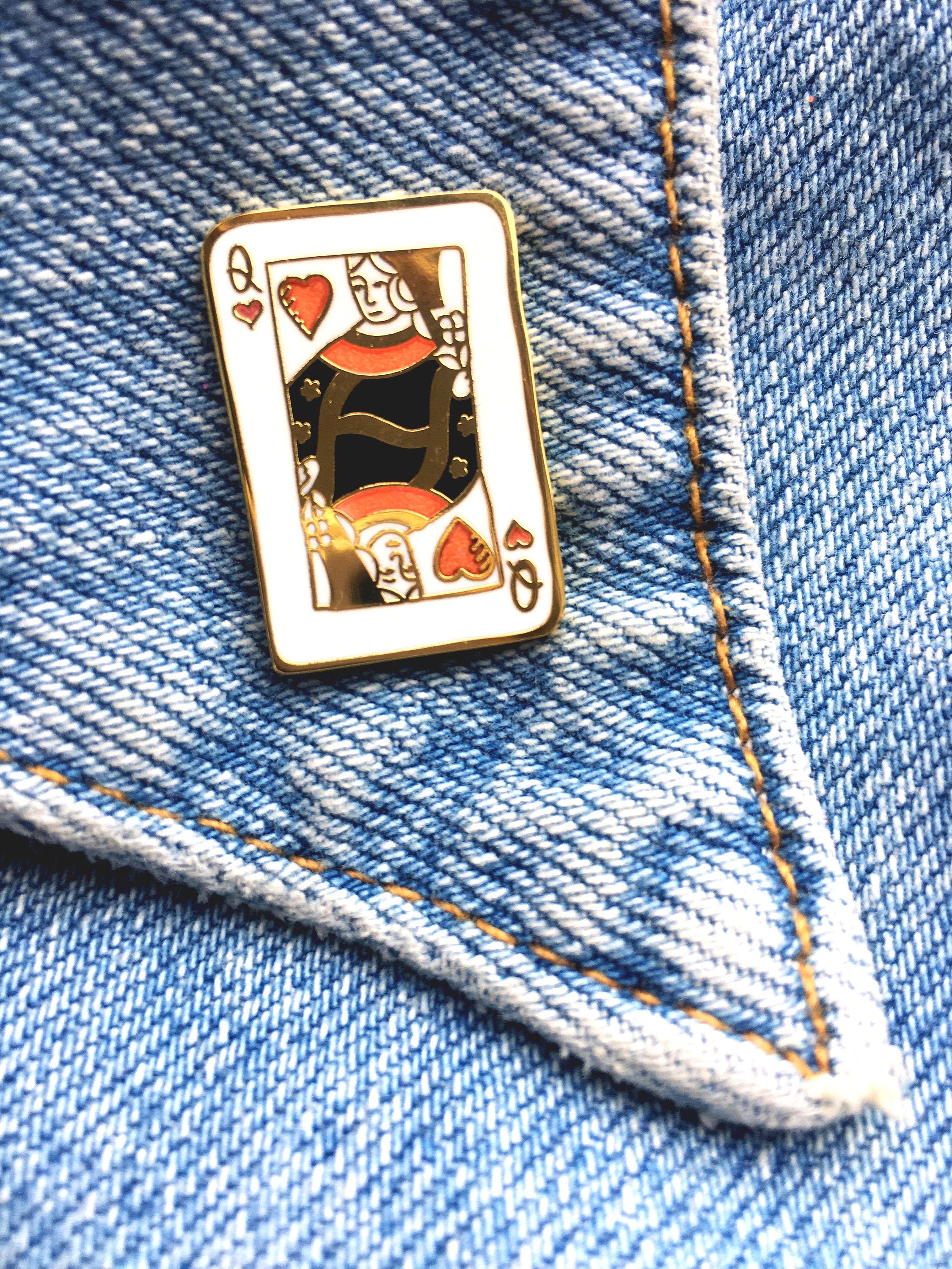 Queen of Hearts Enamel Playing Card Lapel Pin Alice in - Etsy