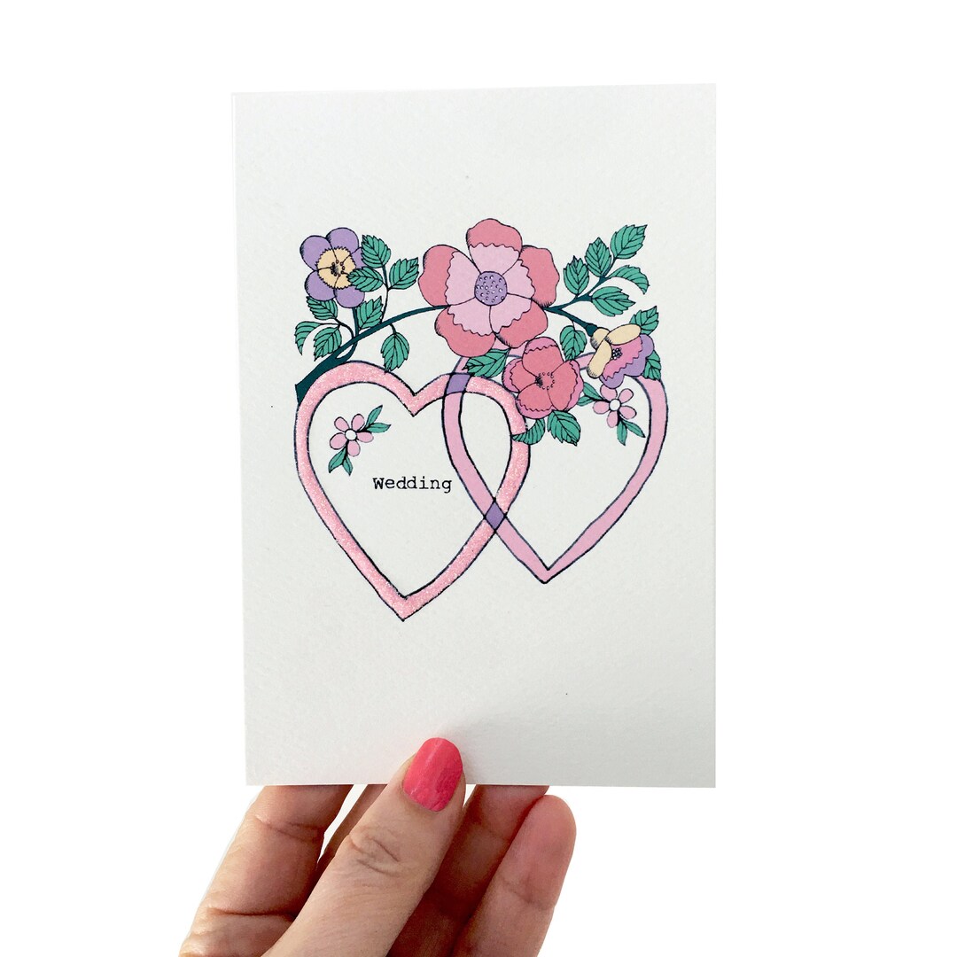 Floral Hearts Wedding Card, Pretty Handmade Wedding Card for a Same Sex ...