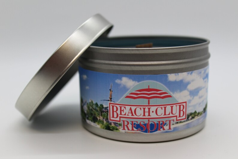 Beach Club Resort | Disney Inspired Scented Candle | 8oz Tin With Wood ...