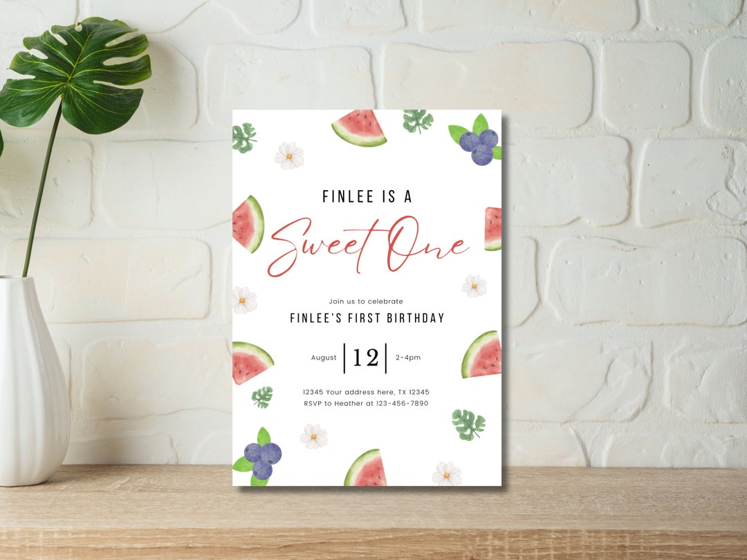 Editable Sweet One Birthday Invitation Watermelon Birthday Invitation ...