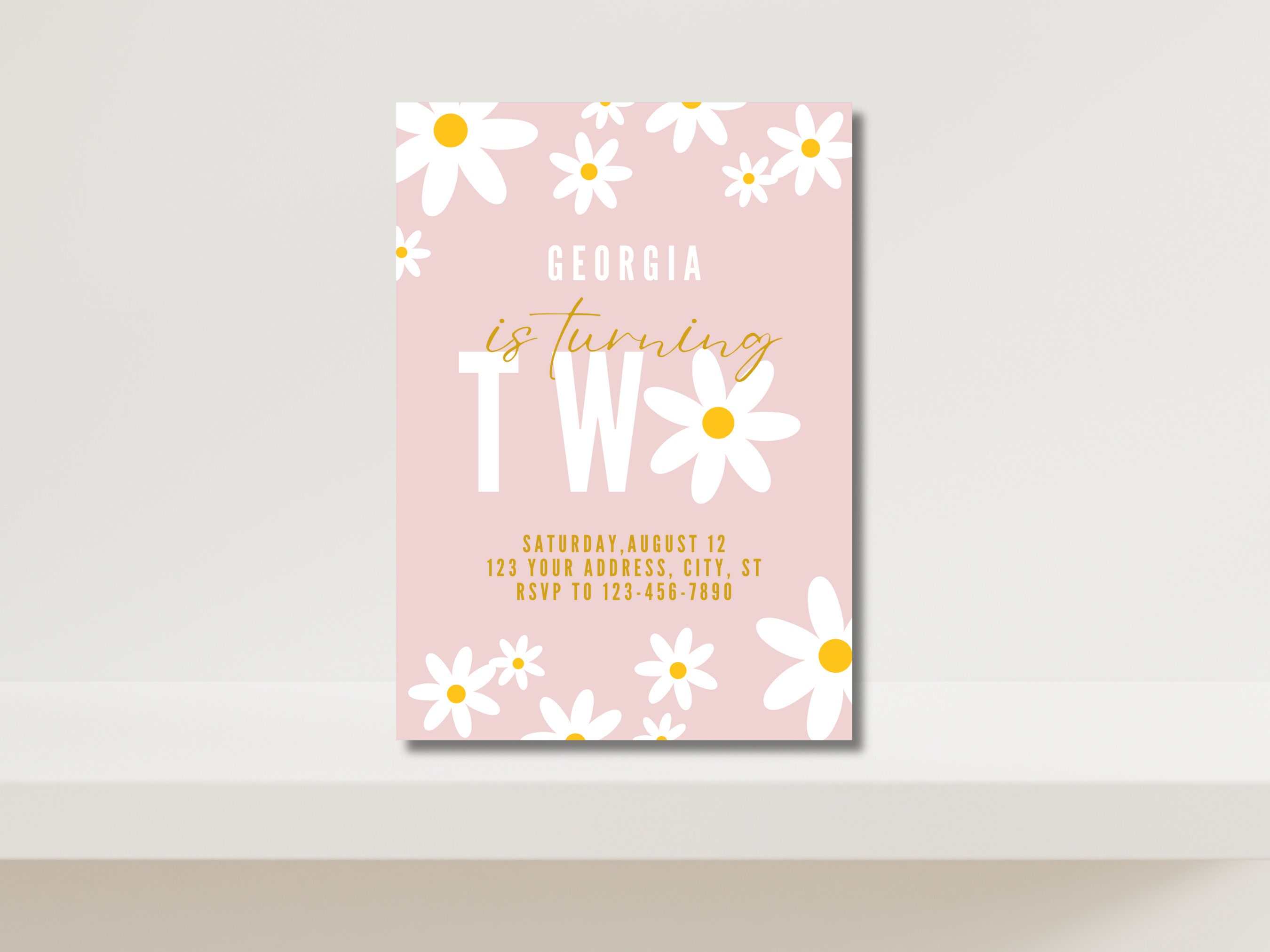 Editable Turning Two Birthday Invitation Daisy Birthday Invitation ...