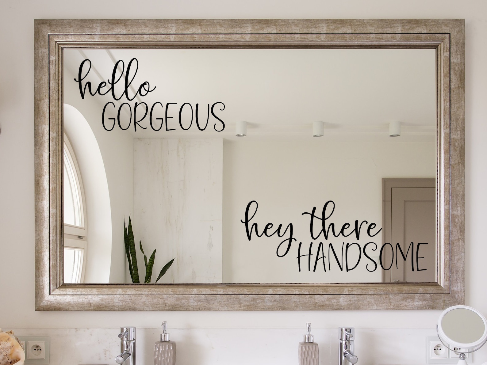 Hello Gorgeous, Hey There Handsome - Set of 2 Mirror Decals - Bathroom ...