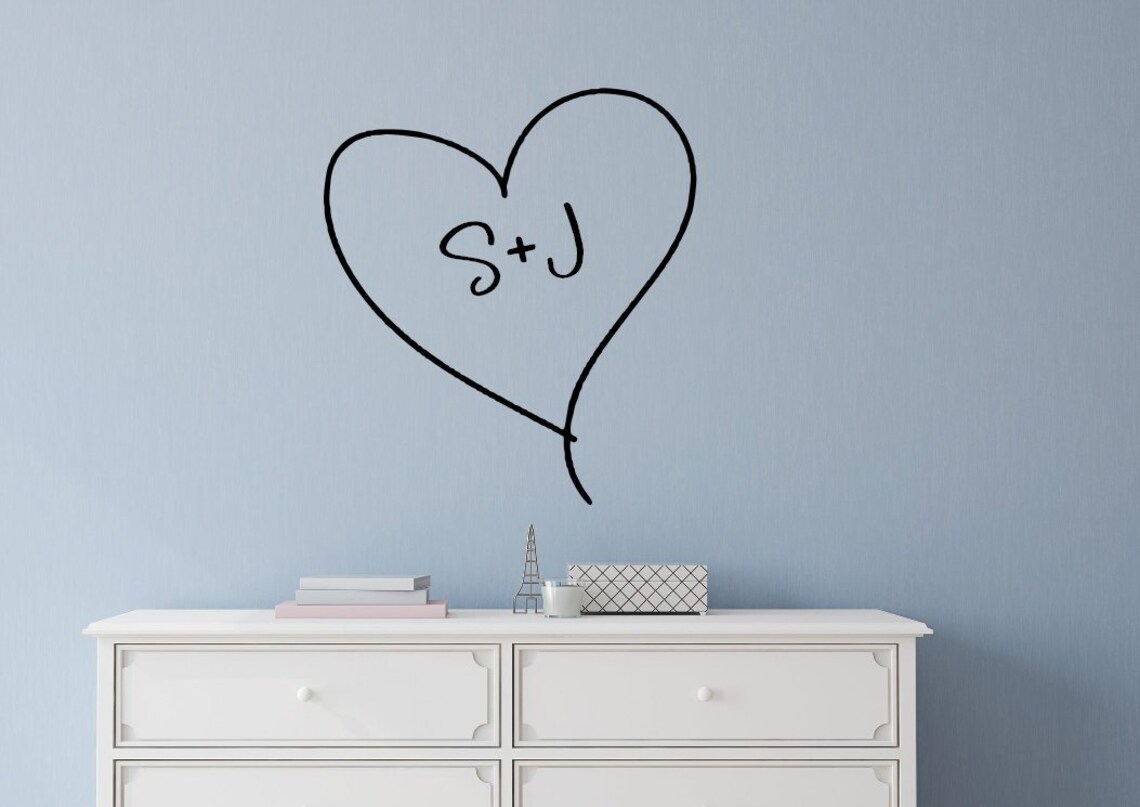 Heart With Initial Decal Initial Decal for Wall Heart With - Etsy