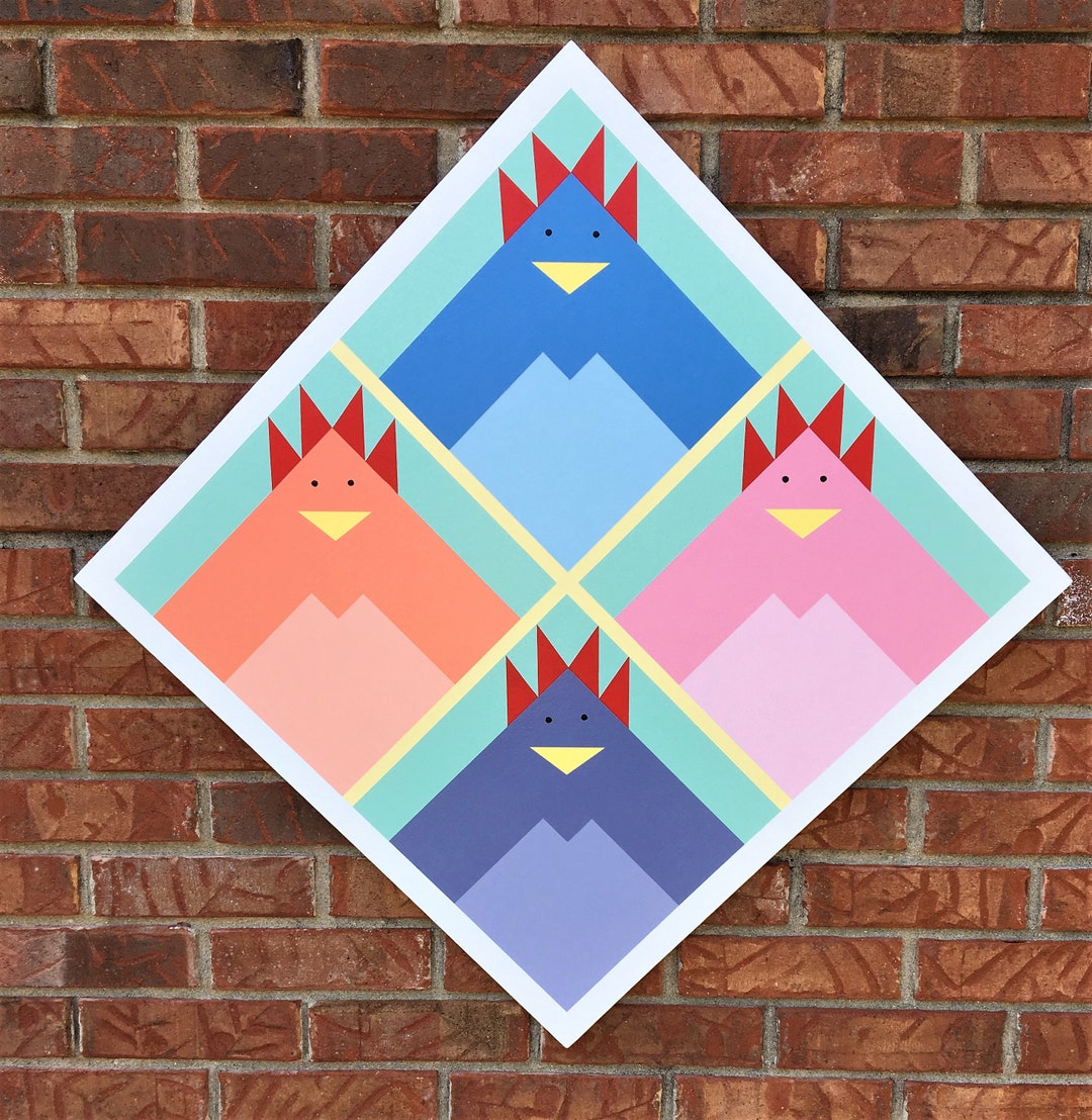 Barn Quilt - SPRING CHICKENS Barn Quilt - Spring Barn Quilt - Farmhouse ...