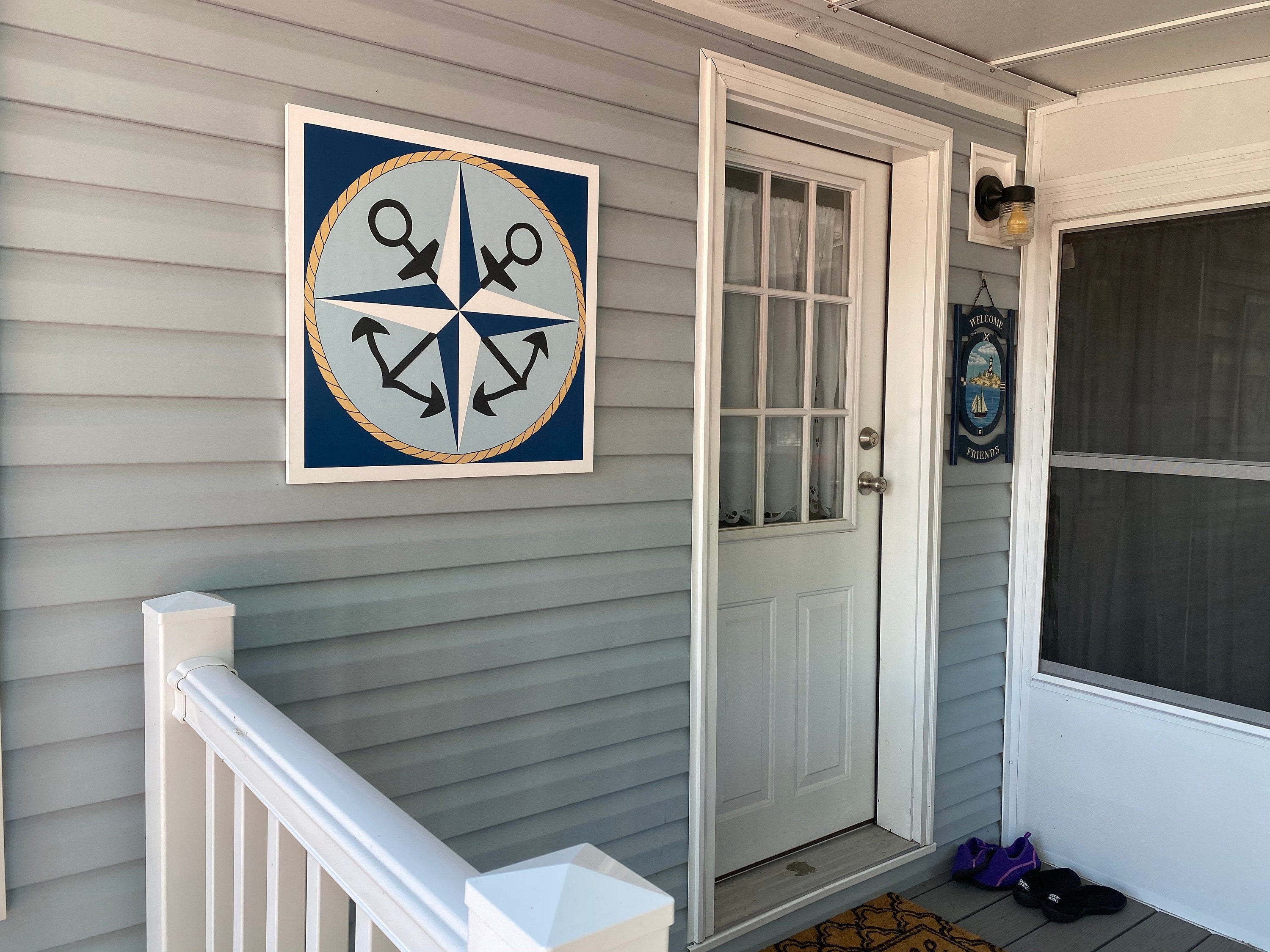 Barn Quilt MARINER'S COMPASS Barn Quilt Nautical Barn Quilt, 4X4 Barn ...