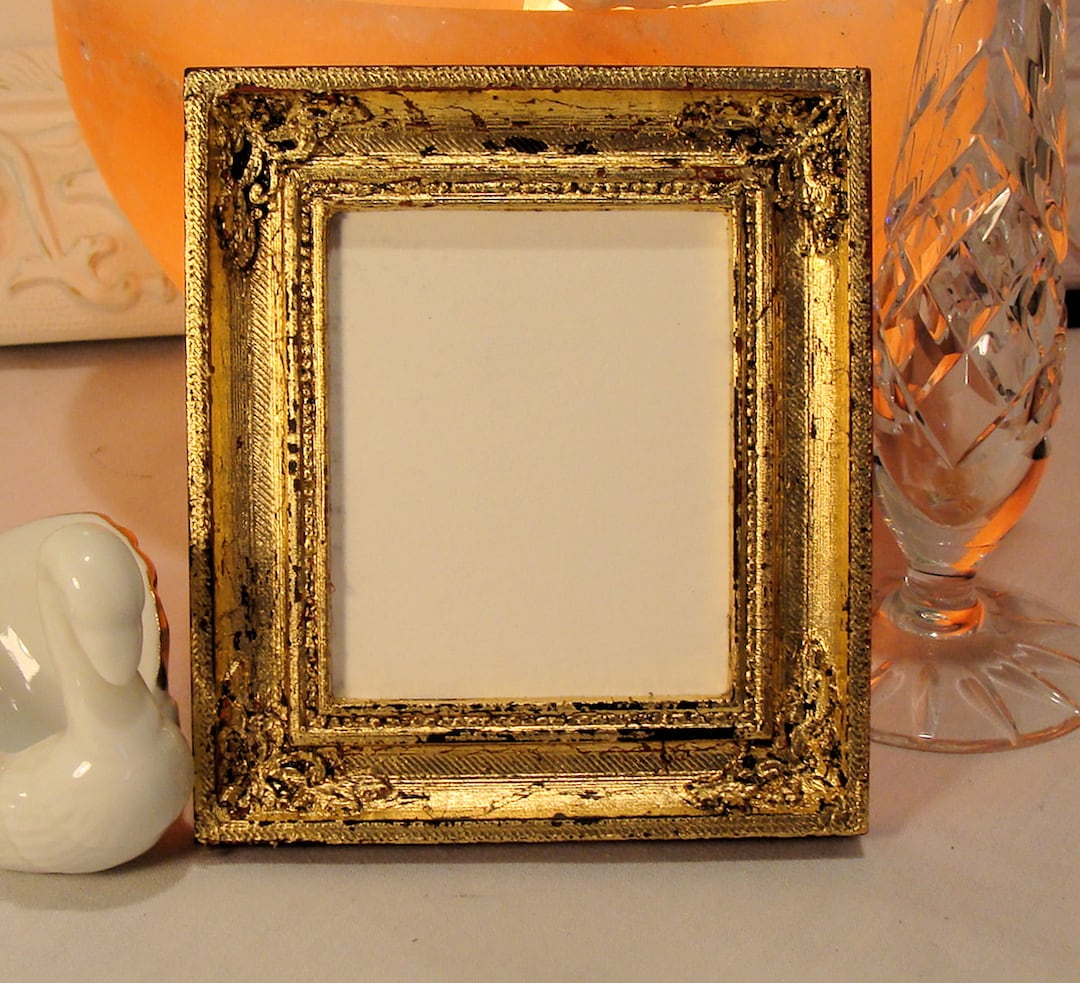 Gold Leaf Picture Frame Antique Look for Small Photo or Art Holds 2.625 ...