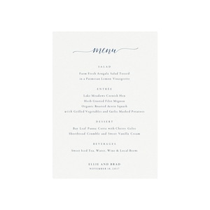 Adel: 5x7, 4x9, Printable Menu Template in Navy Blue, Calligraphy ...