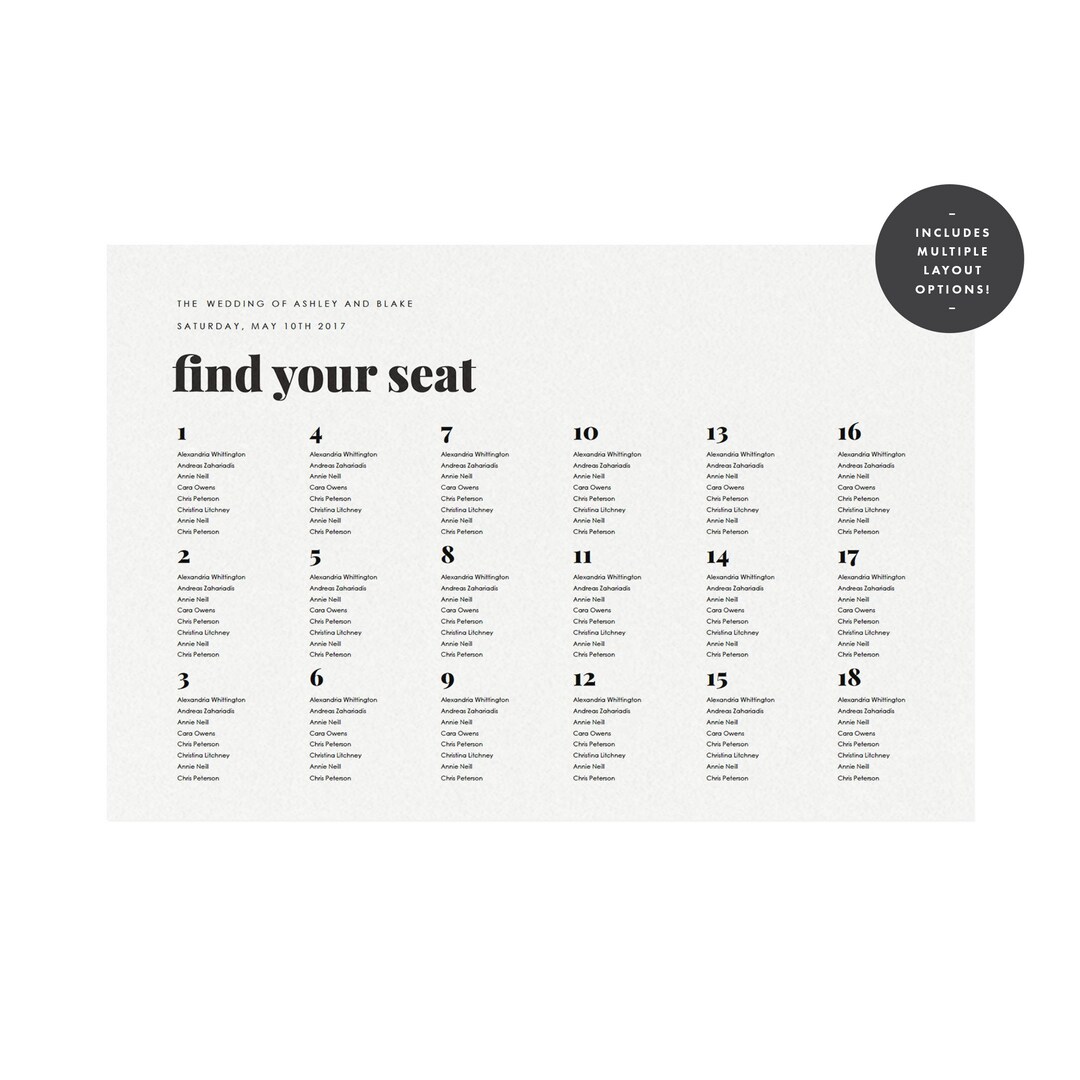 Modern Wedding Seating Chart Sign: Fairfax Printable (PDF Download) - Etsy