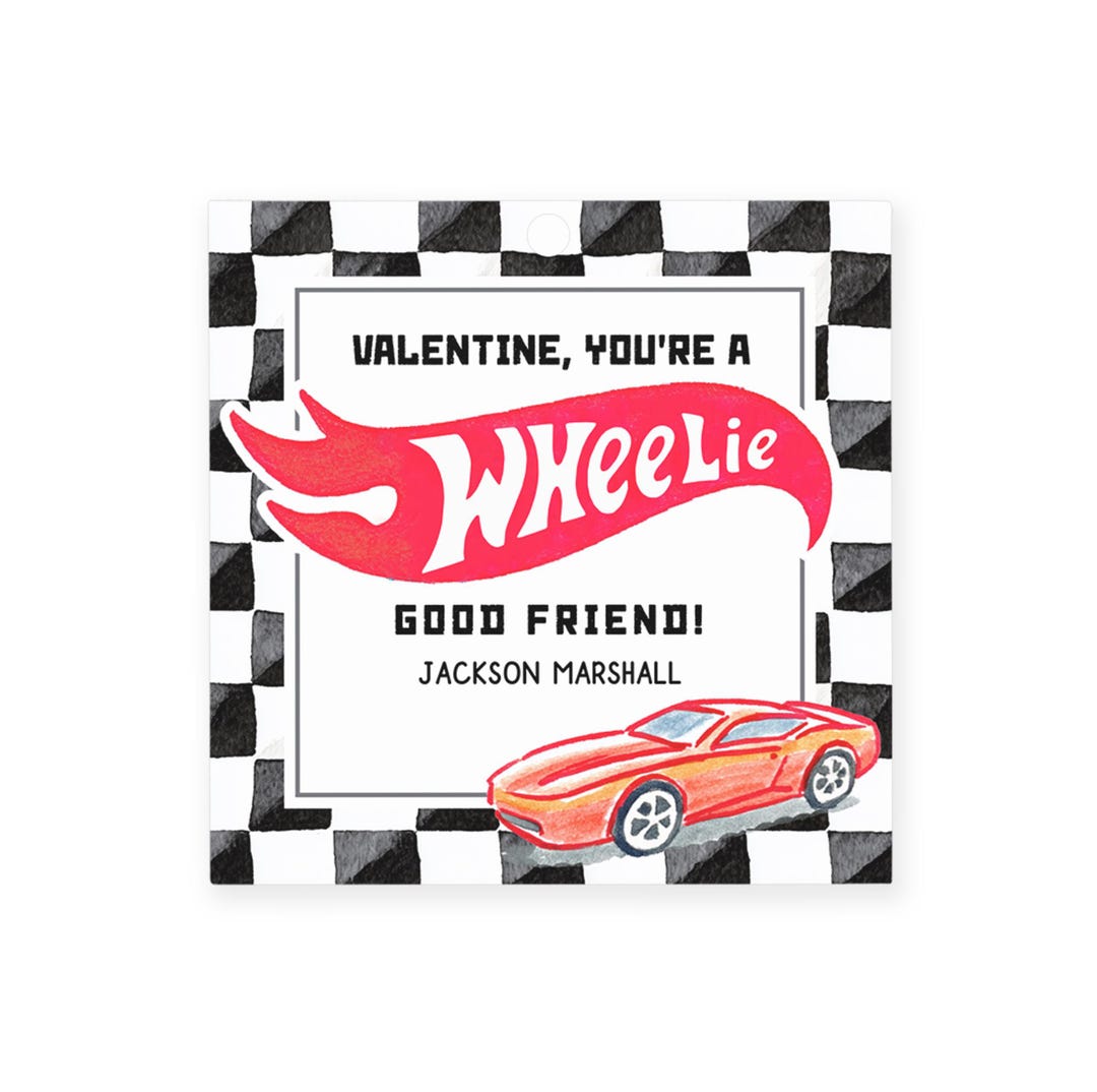 Race Car Valentine Card, Wheelie Good Friend, Editable Corjl Tag ...