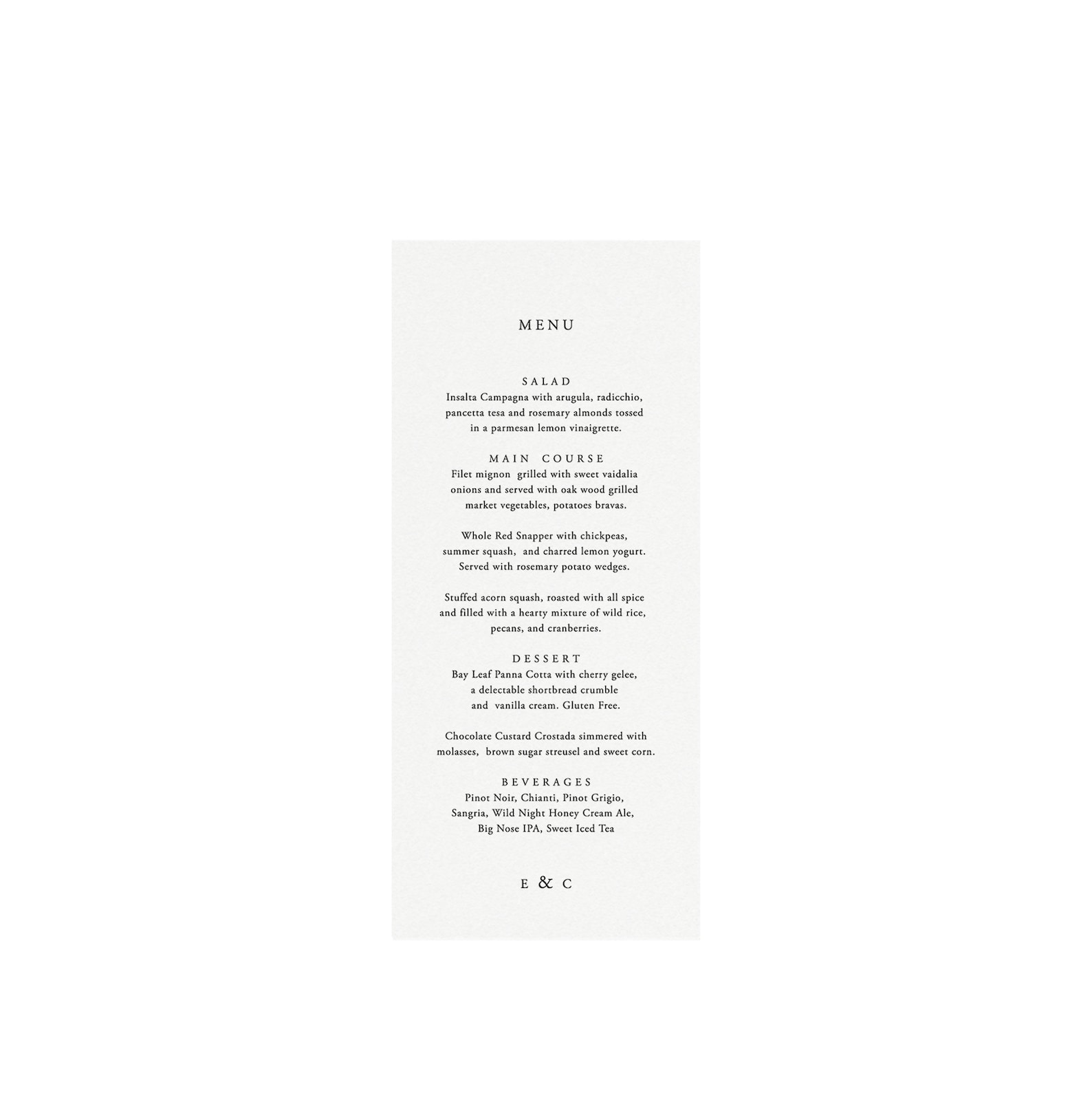 Gardner: Menu Printable Template 4x9 Elegant Simple Menu | Etsy