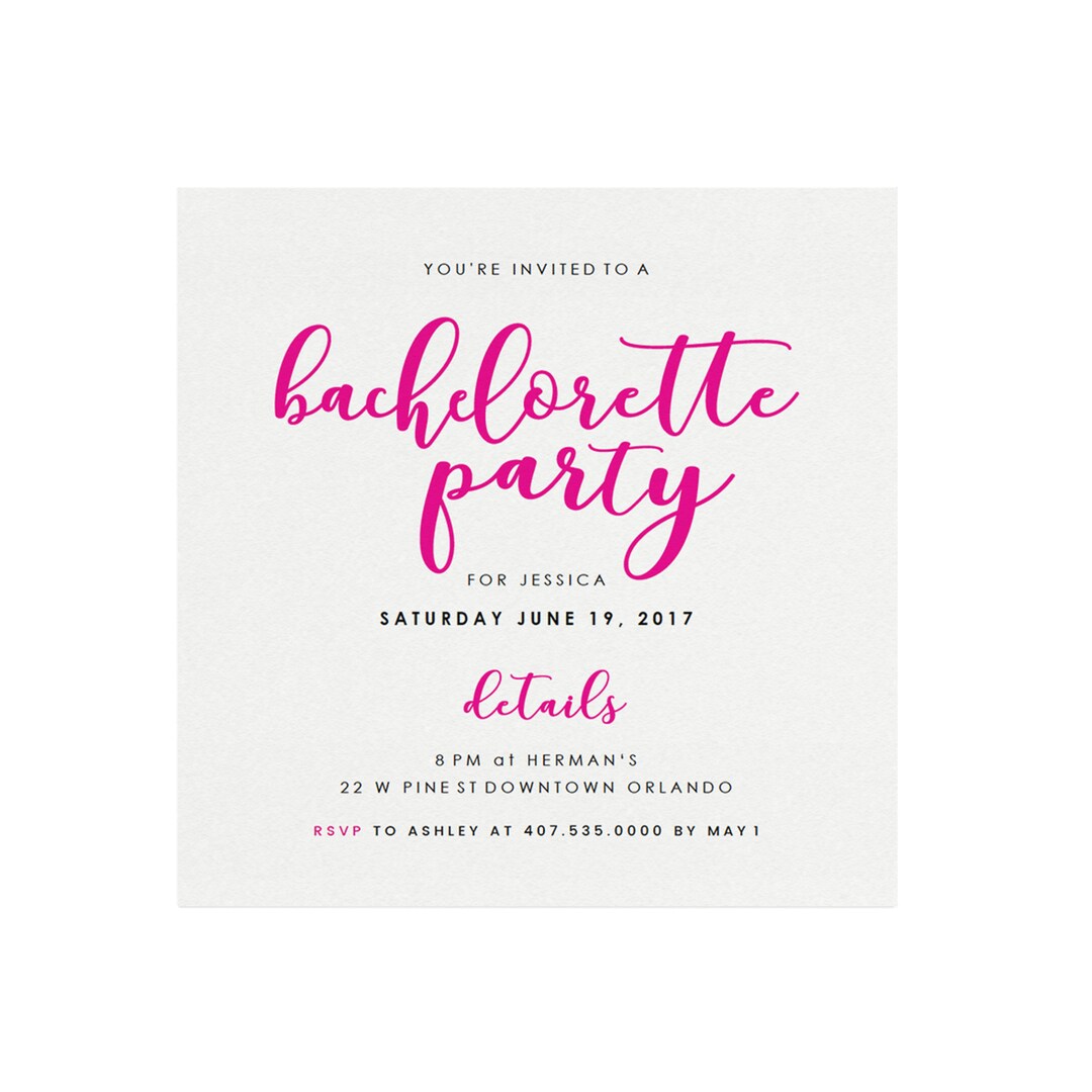 Mona: Printable Bachelorette Party Invitation Template, Pink ...