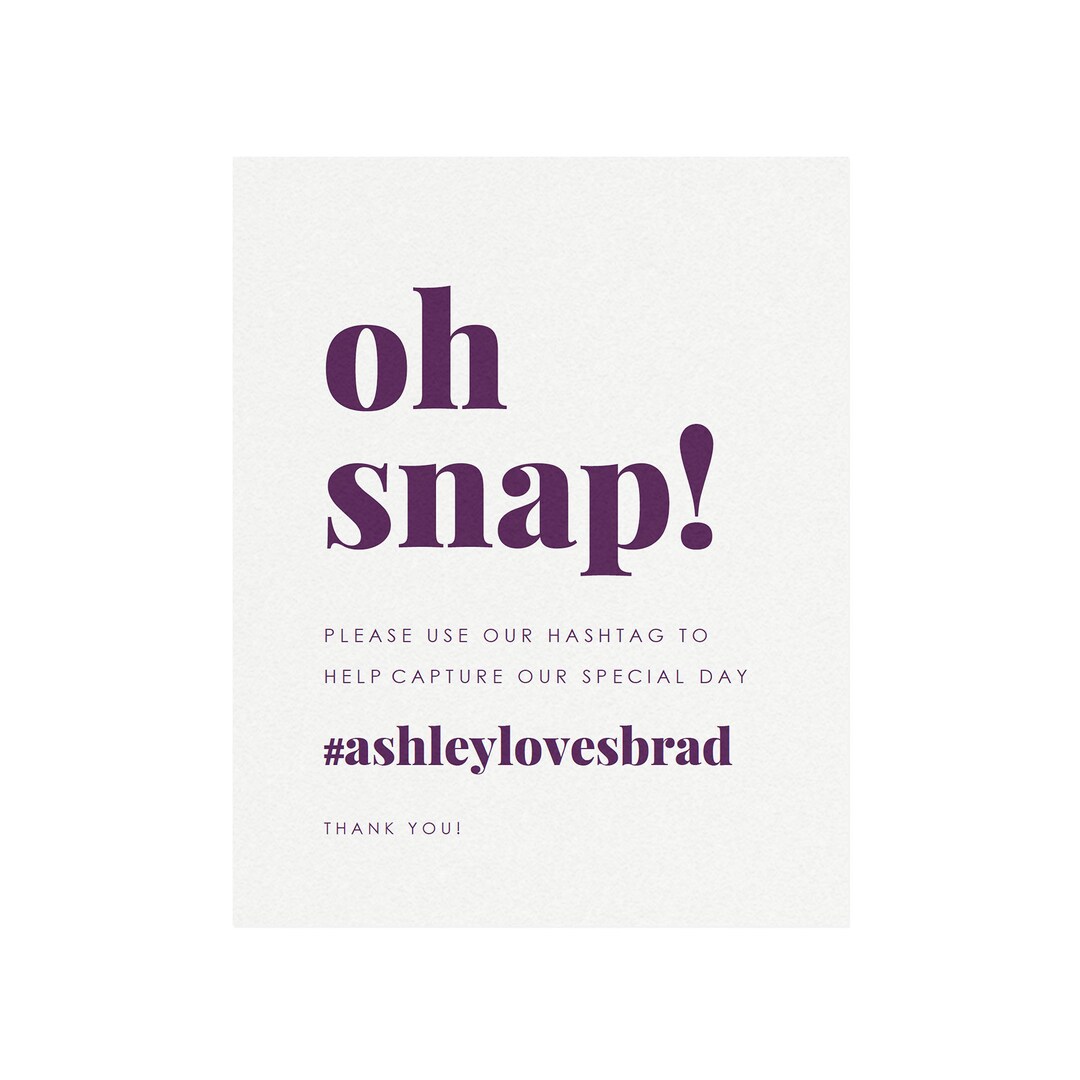 Modern Wedding Social Media Sign: Purple Oh Snap, Fairfax Template (PDF ...