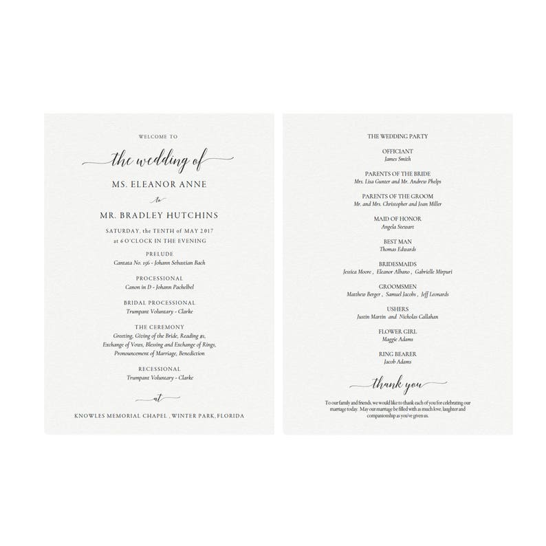 Adel: Printable Wedding Program 5x7 Template Elegant Wedding | Etsy