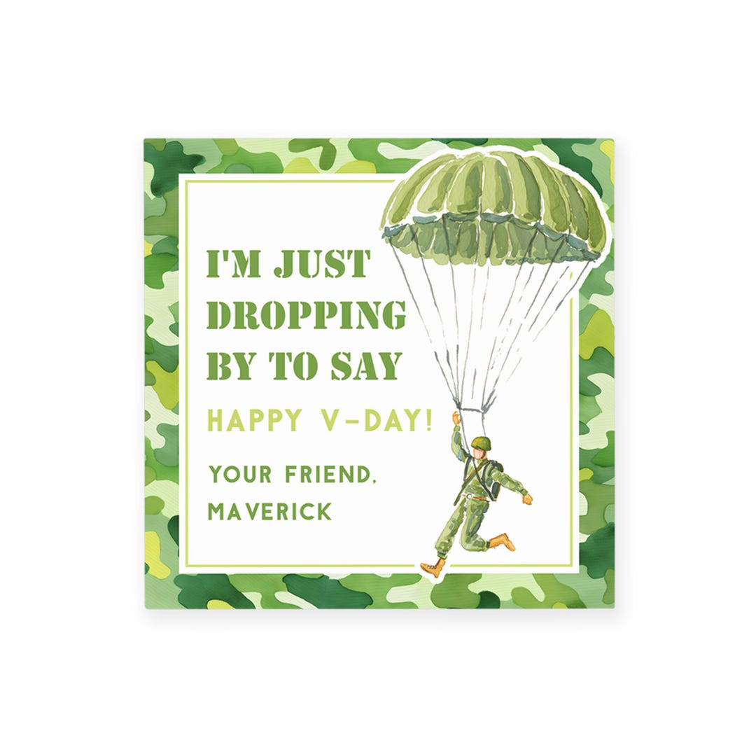 Printable Army Valentine | Paratrooper Kids Classroom Card (3x3 ...