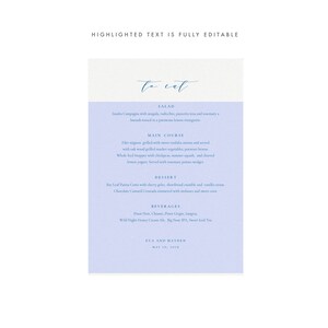 Melia: Printable 5x7 Dinner Menu Template in Cobalt Blue, Calligraphy ...