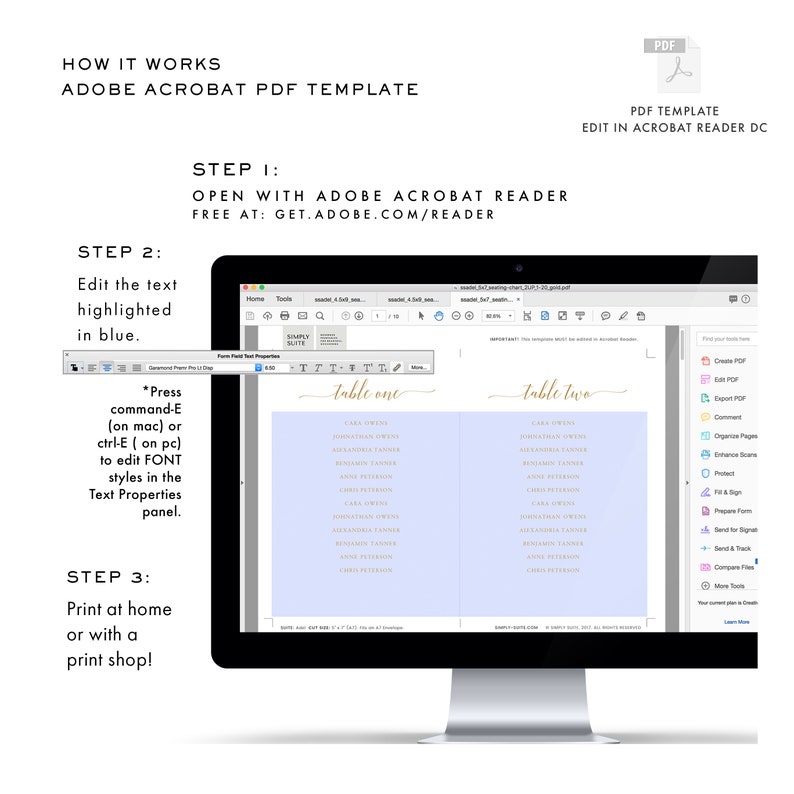 Gold Wedding Seating Chart Template: Tables 1-20 (PDF Download) - Etsy