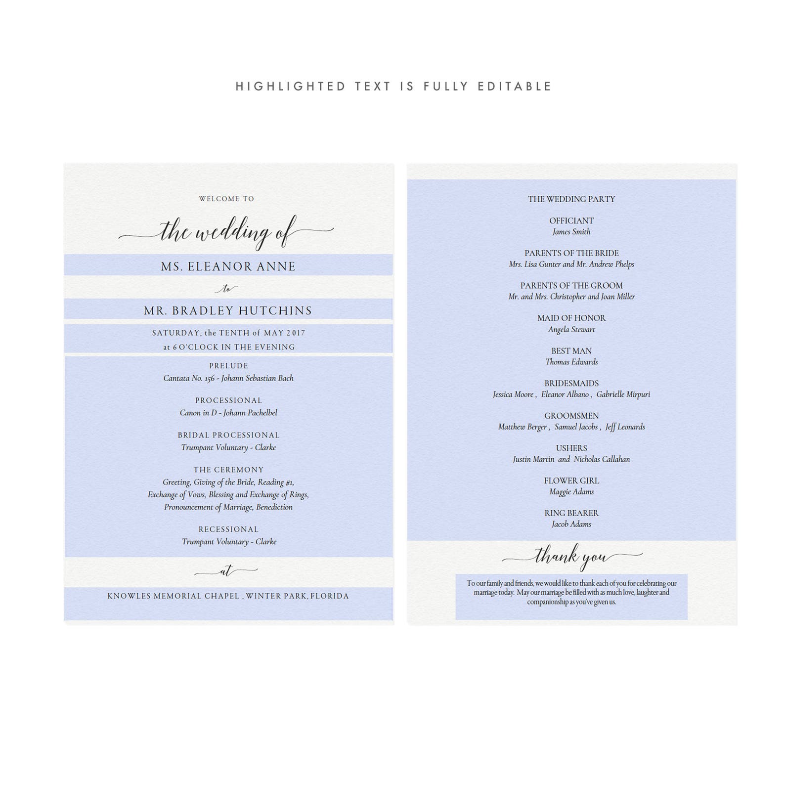 Adel: Printable Wedding Program 5x7 Template Elegant Wedding - Etsy