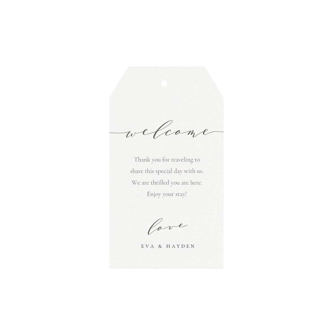 Melia: Welcome Tag Template in Slate Gray, Wedding Gift Bag ...
