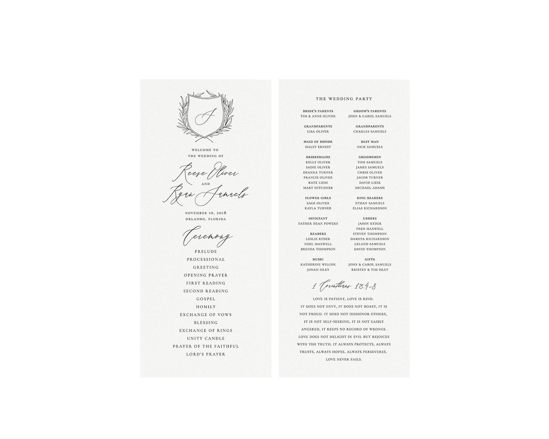 Adler: Printable 4x9 Wedding Program Template Calligraphy Monogram ...