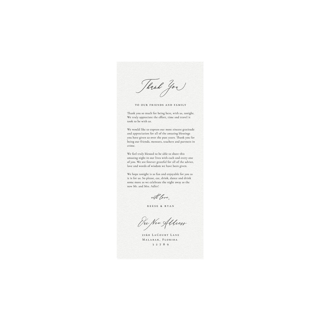 Adler: Thank You, 4x9, Flat Print, Napkin Insert Card, Calligraphy ...