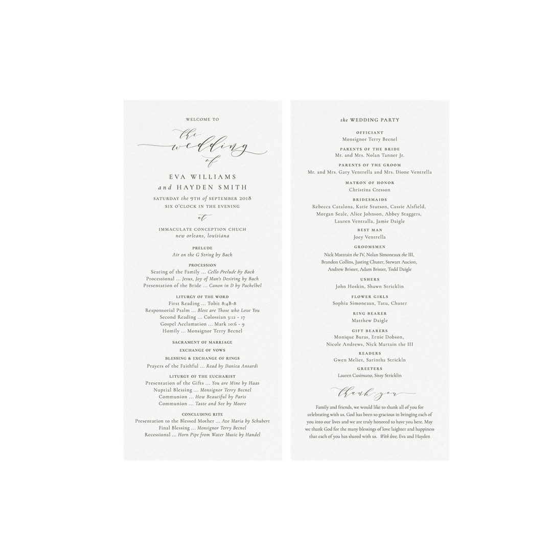 Catholic Wedding Program Template: Slate Gray Calligraphy (instant ...