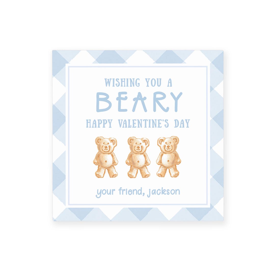 Blue Teddy Bear Valentine | Printable Classroom Tags (editable Corjl ...