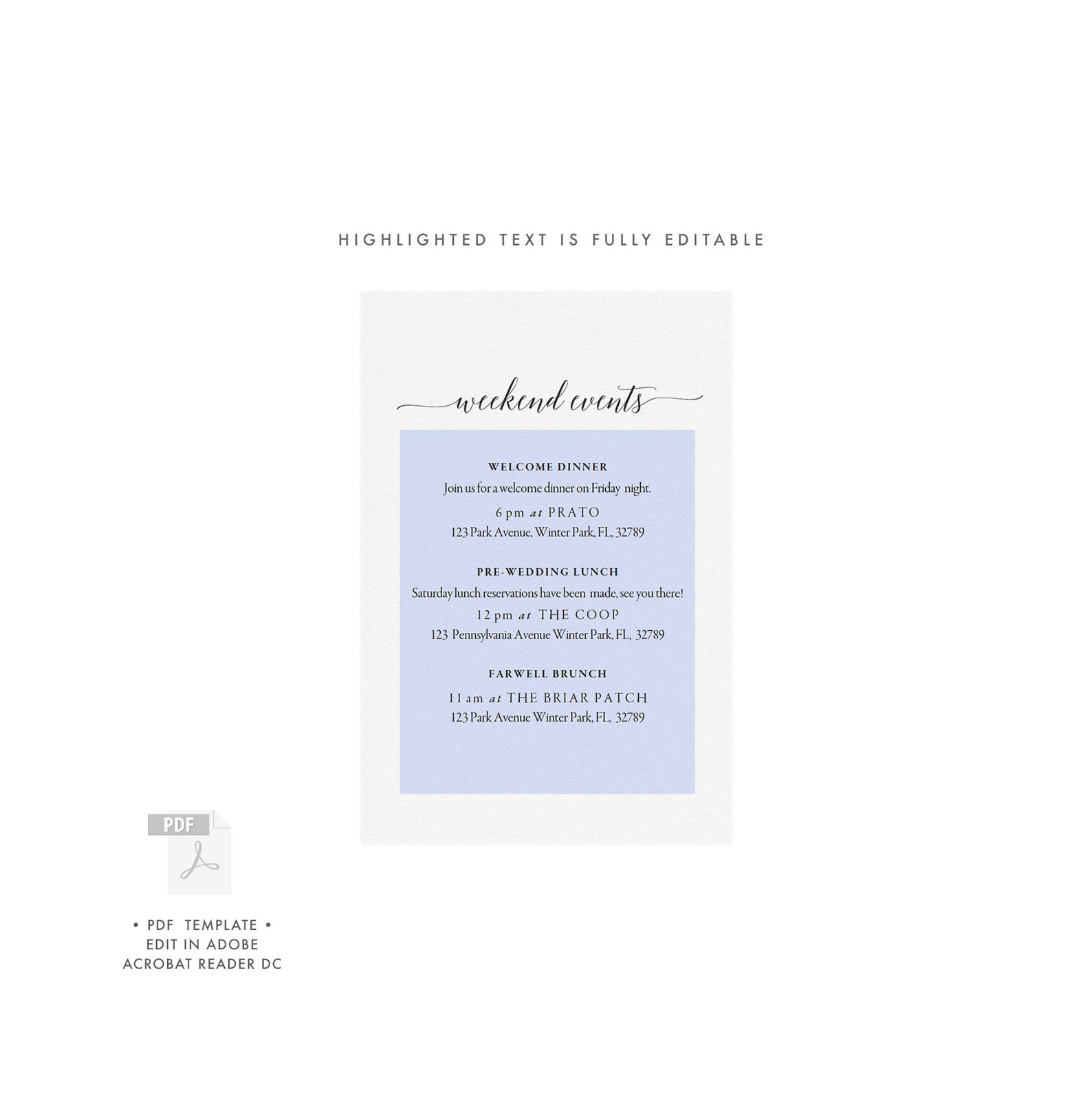 Adel: Wedding Weekend Card Template 4x6 Printable Weekend | Etsy