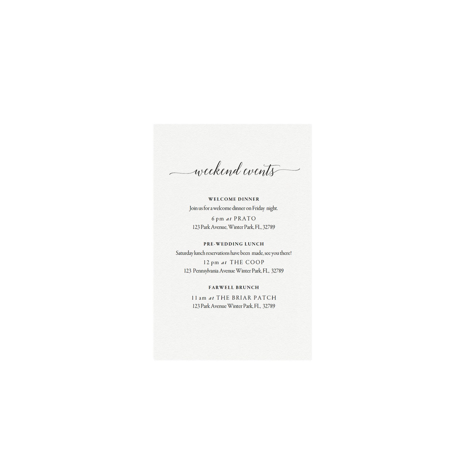 Adel: Wedding Weekend Card Template, 4x6, Printable Weekend Itinerary ...