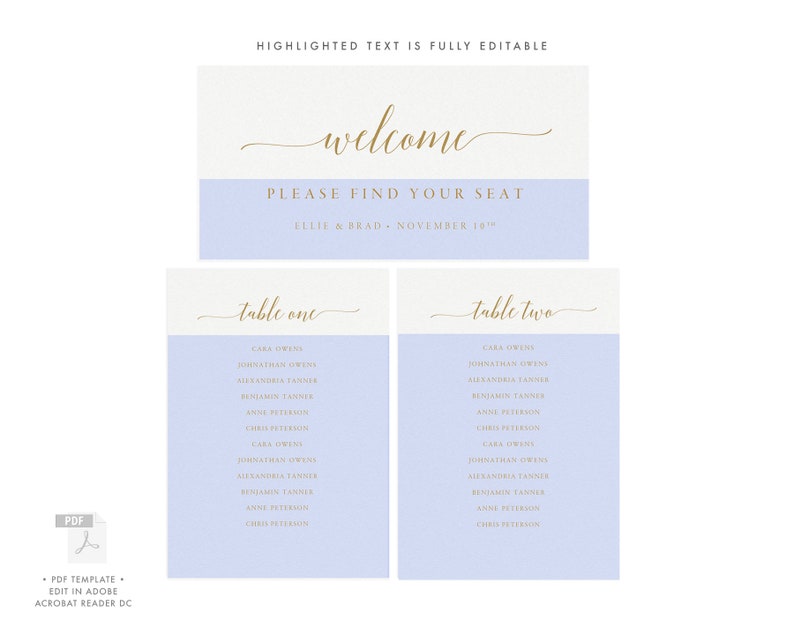 Gold Wedding Seating Chart Template: Tables 1-20 (PDF Download) - Etsy