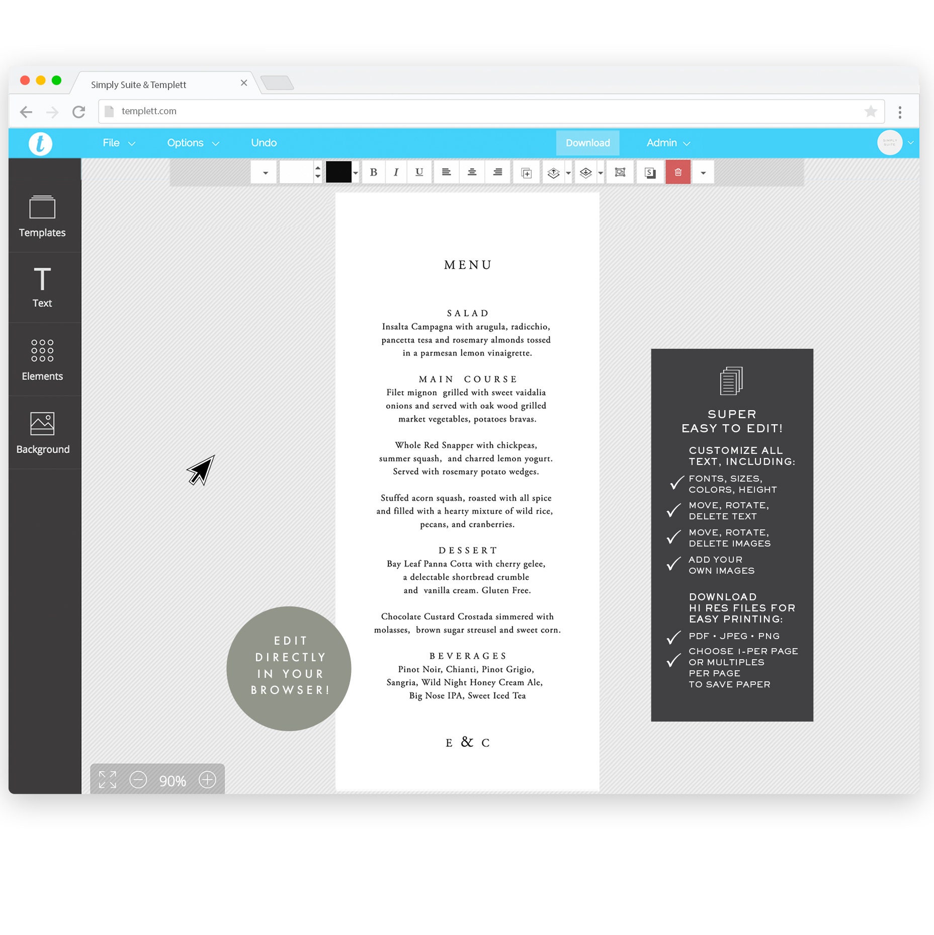 Gardner: Menu Printable Template 4x9 Elegant Simple Menu | Etsy