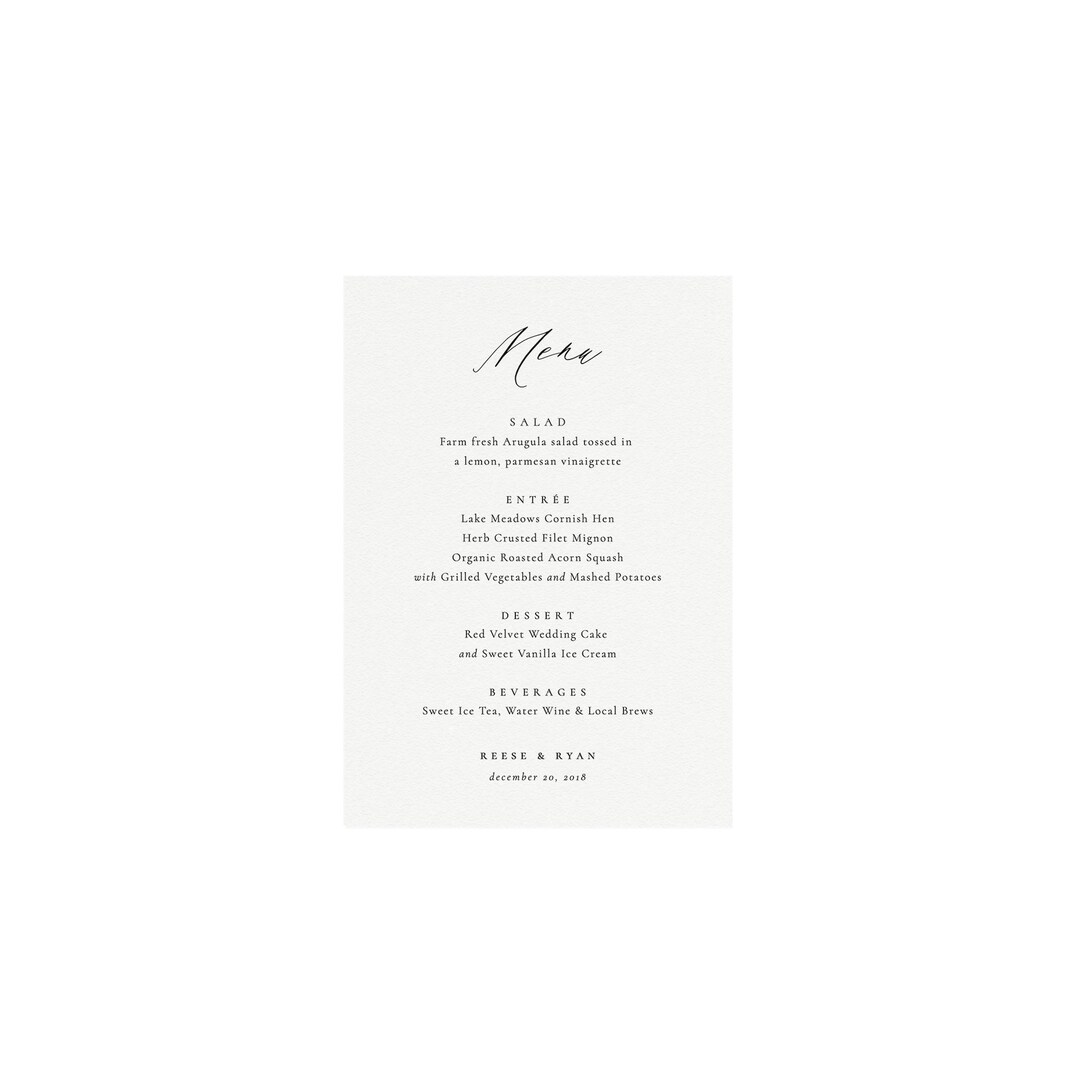 Reese: 5x7 Printable Menu Template, Minimalist Dinner Menu, Elegant ...