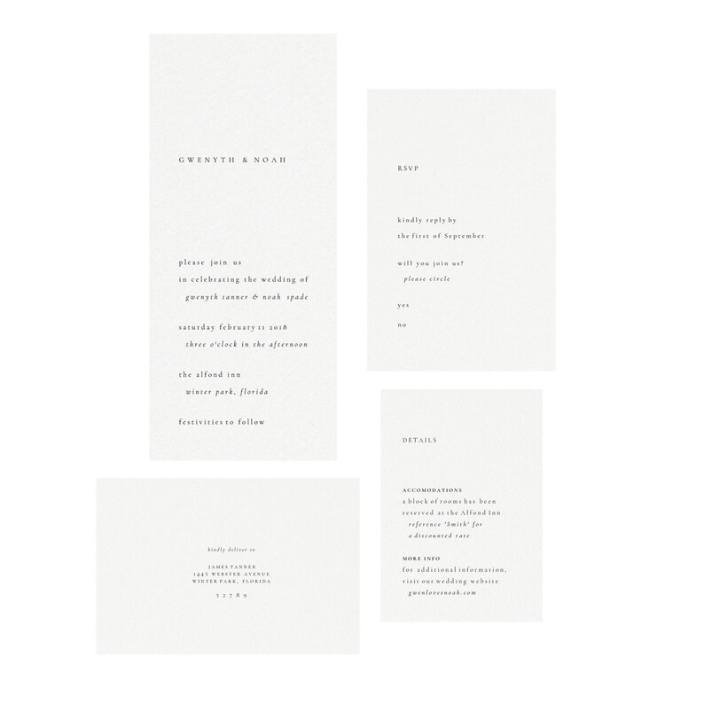 Minimalist Calligraphy Wedding Invitation Template: Gwen Suite (DIY ...