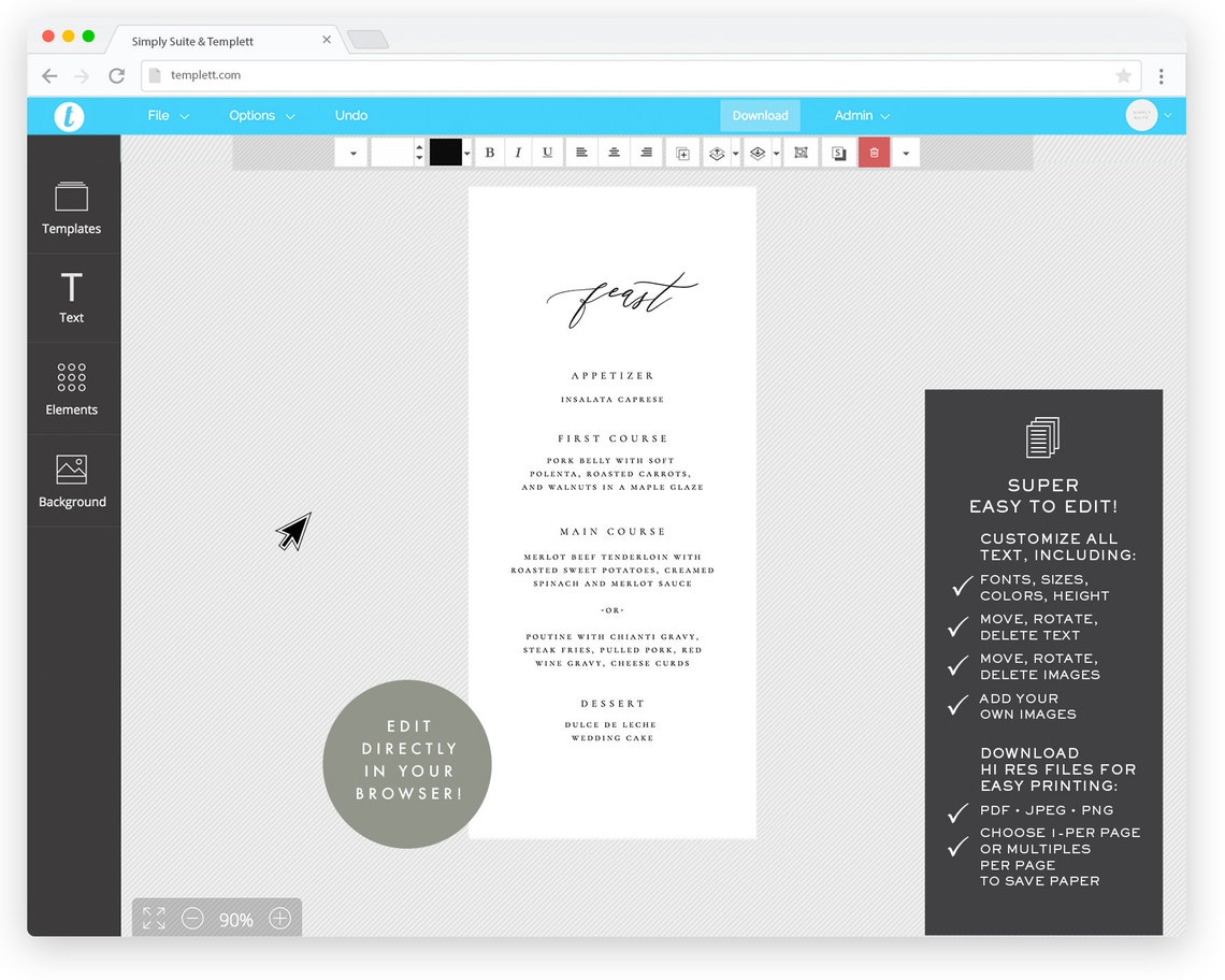 Reese: Printable 'feast' Menu Template 3.75x9 5x7 - Etsy