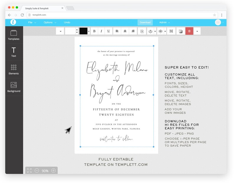 Greer: 5x7 Printable Wedding Invitation Template Formal - Etsy