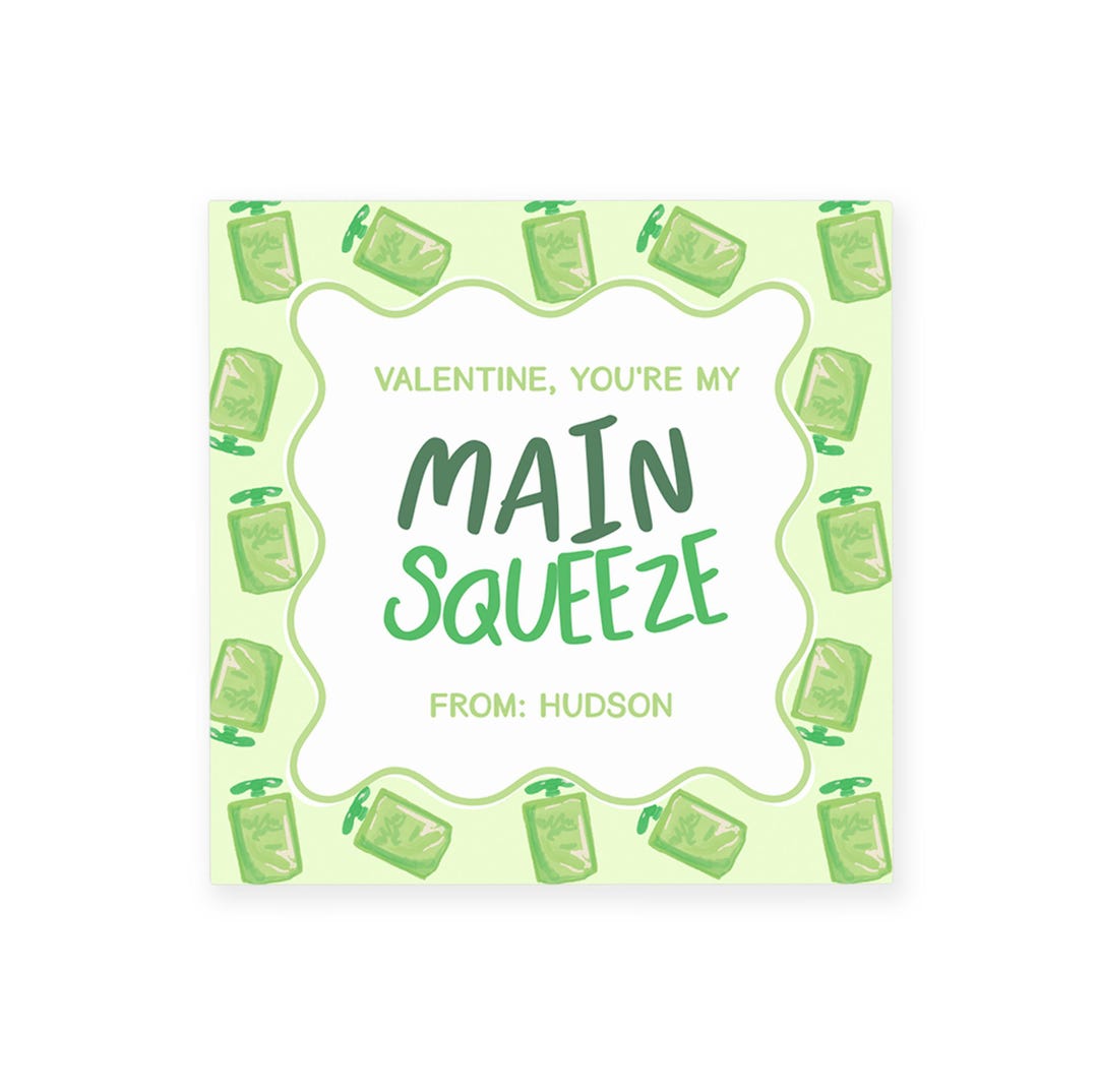Applesauce Valentine Tag | Main Squeeze Printable (editable, 3"x3") - Etsy