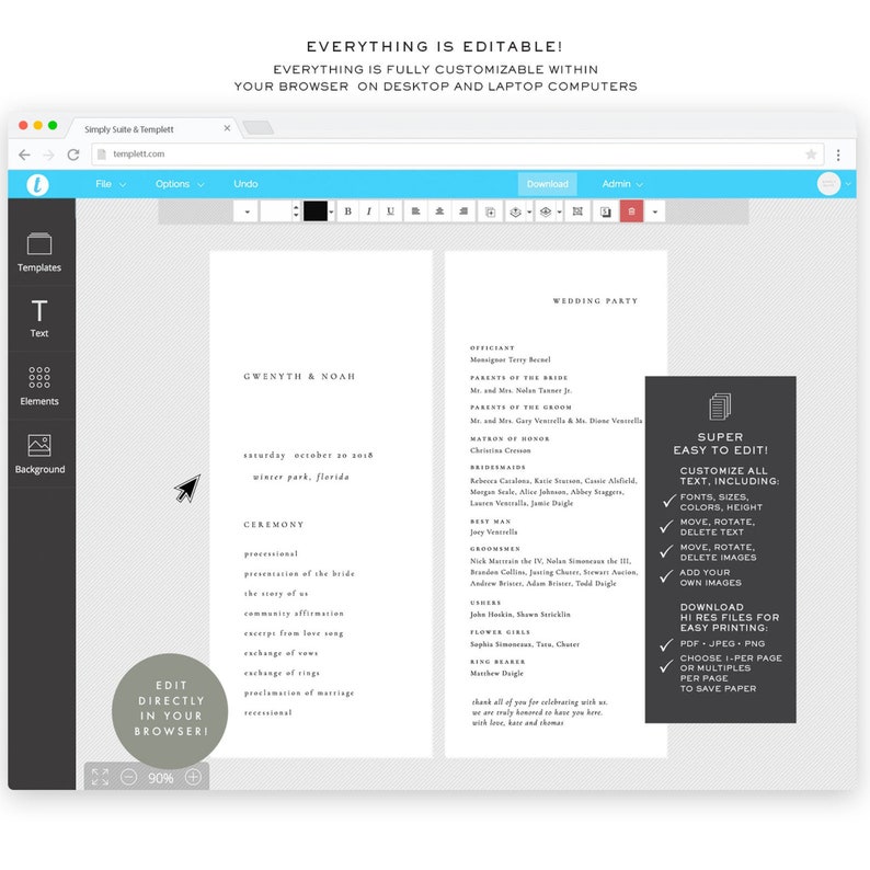 Minimalist Calligraphy Wedding Invitation Template: Gwen Suite (DIY ...